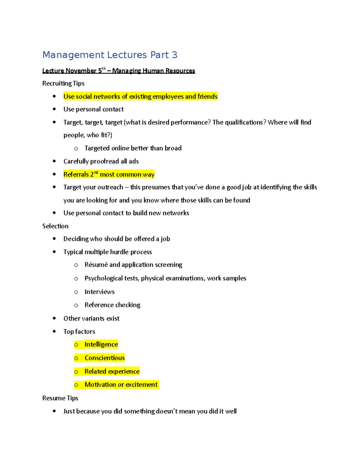 Management Lectures Exam 3 - Management Lectures Part 3 Lecture ...