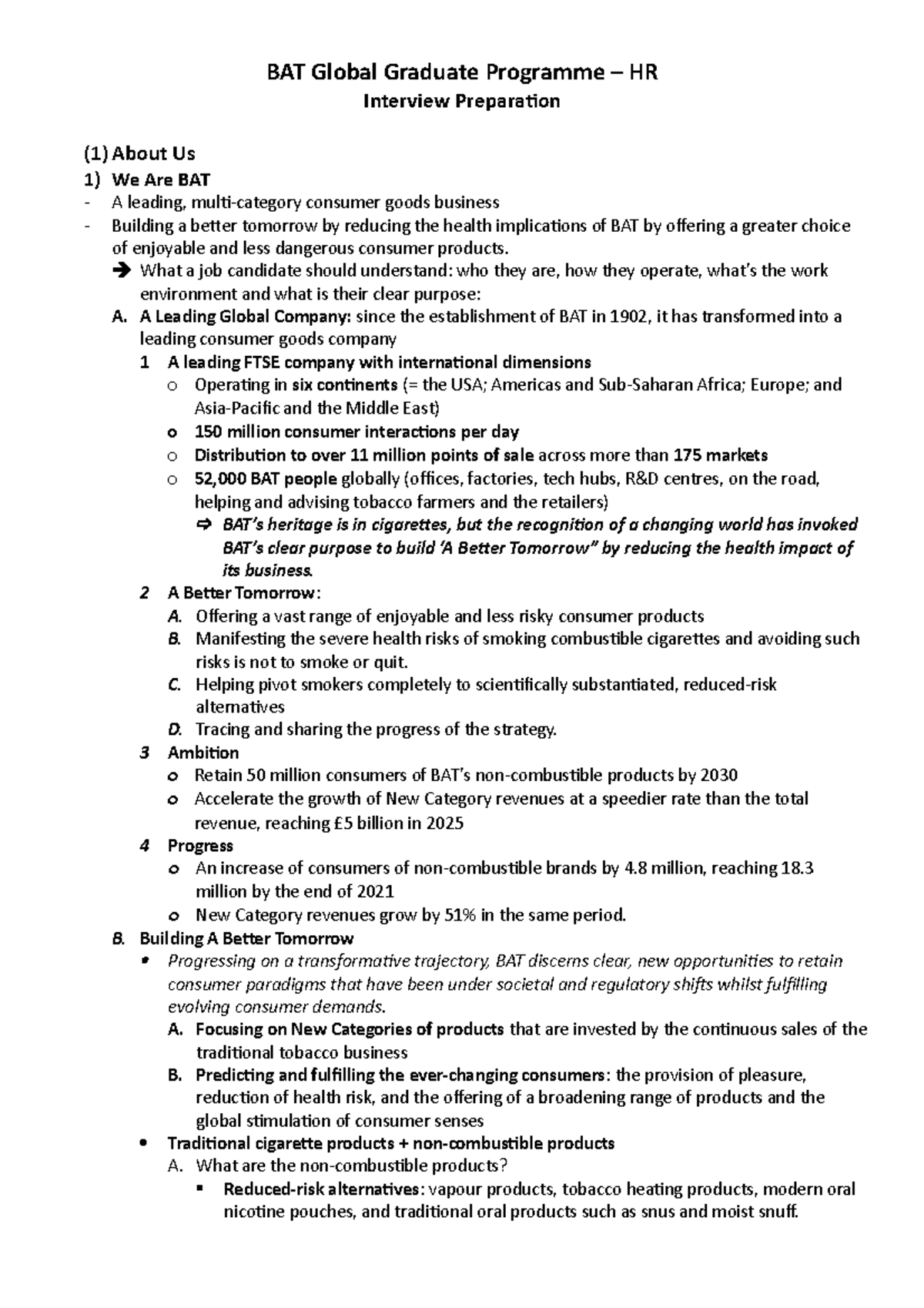 BAT Research - ESSAY PREP - BAT Global Graduate Programme – HR ...