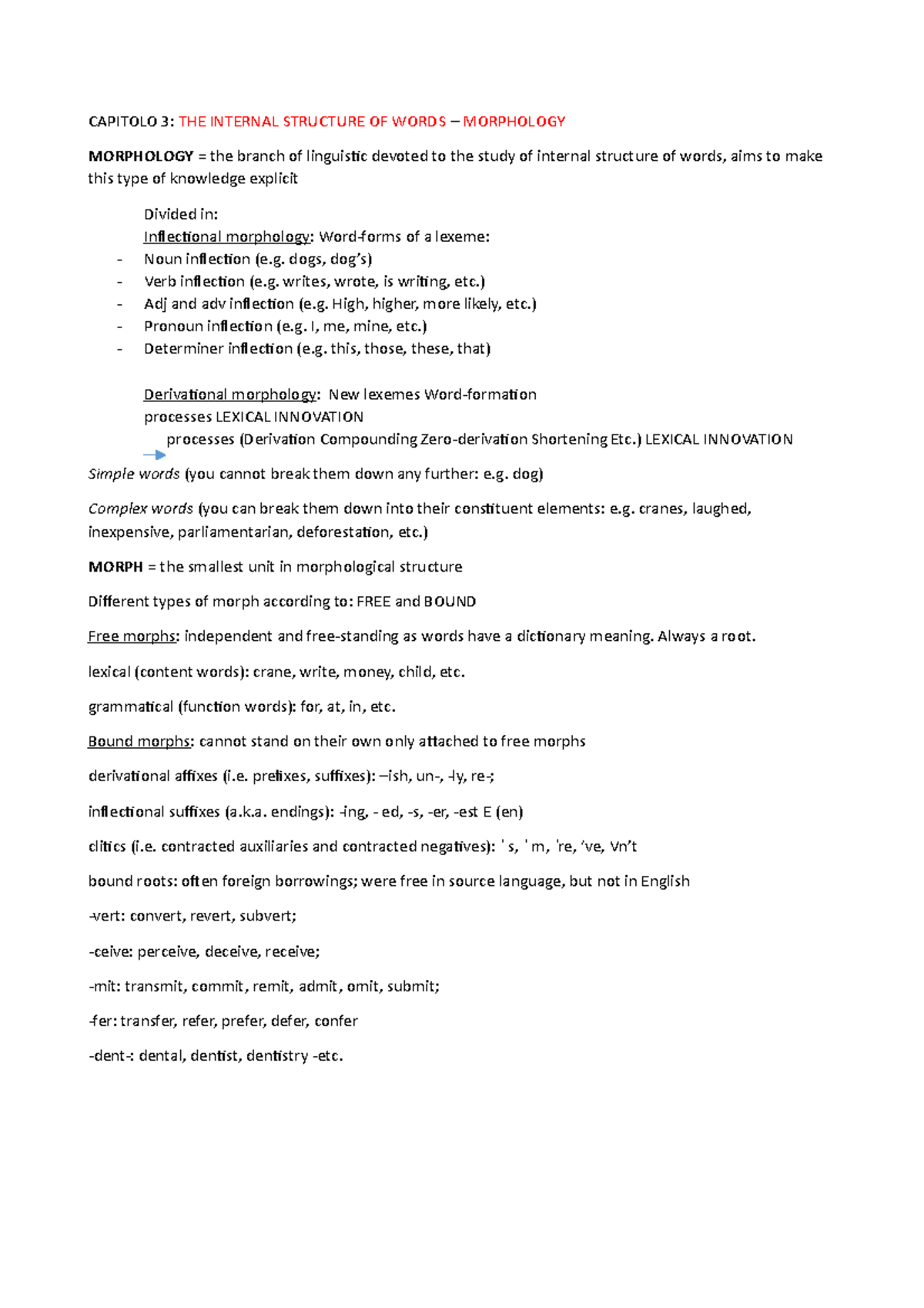 Appunti Piotti - CAPITOLO 3: THE INTERNAL STRUCTURE OF WORDS ...