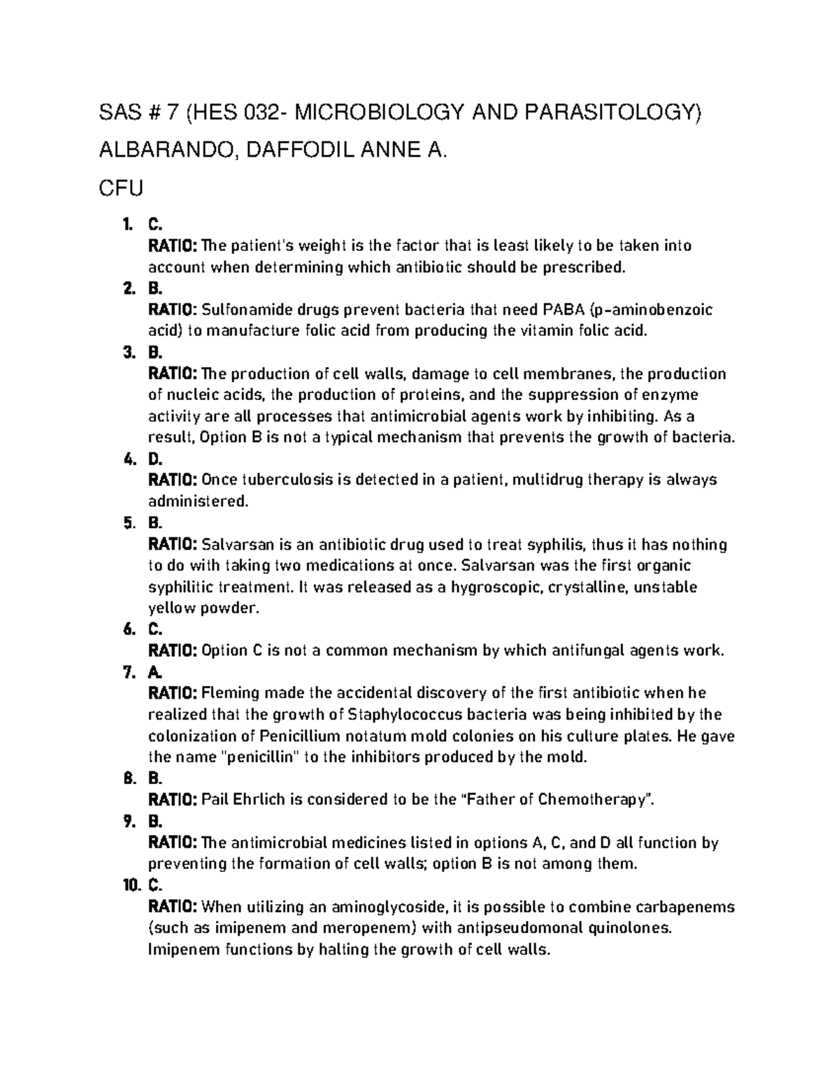 SAS#7 (Albarando- HES 032) - SAS # 7 (HES 032- MICROBIOLOGY AND ...