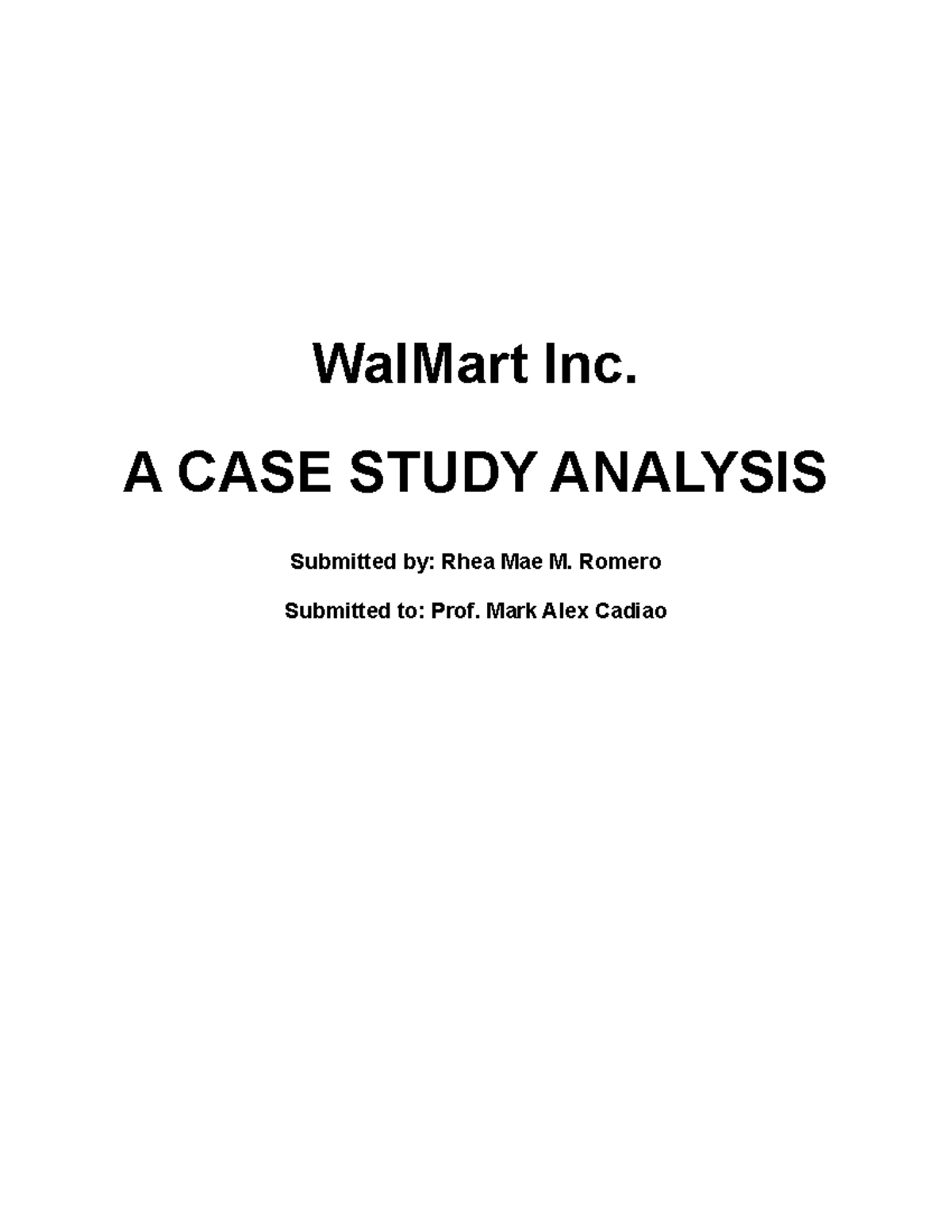 Walmart - Accounting related activity. - WalMart Inc. A CASE STUDY ...