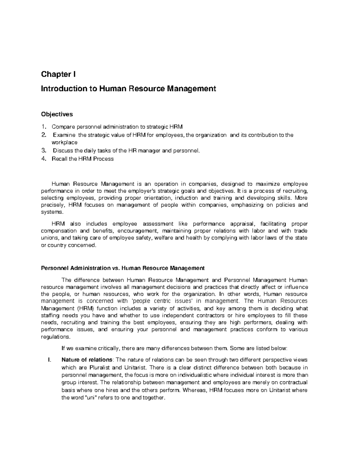 Topic 1 Human-Resource-Mgt B - Chapter I Introduction to Human Resource ...