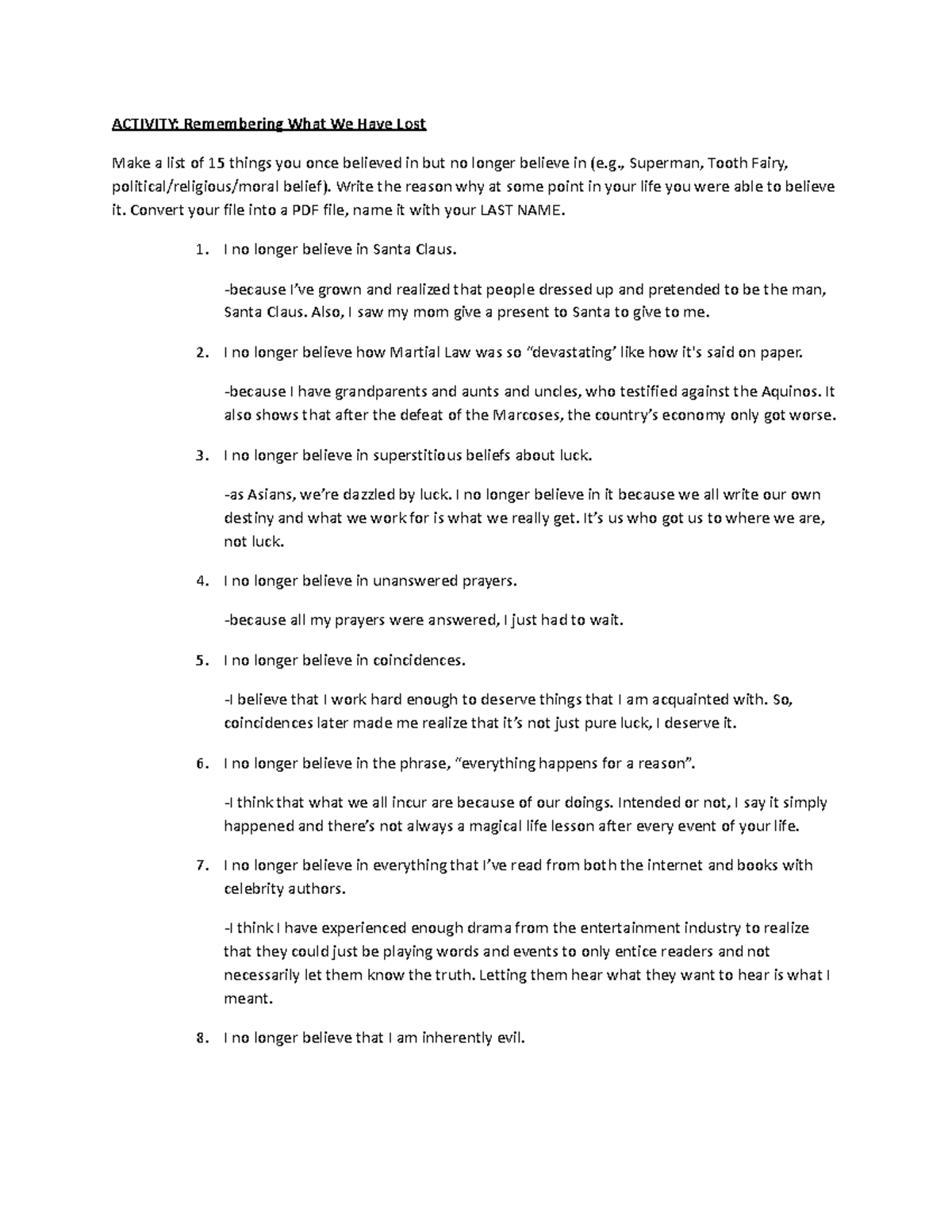 Calunsag-2 - Activity - ACTIVITY: Remembering What We Have Lost Make a ...