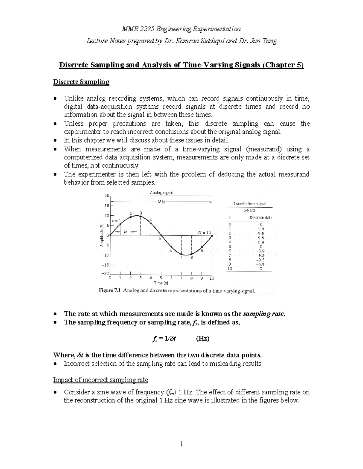 Topic 11 Discrete Sampling - Lecture Notes prepared by Dr. Kamran ...