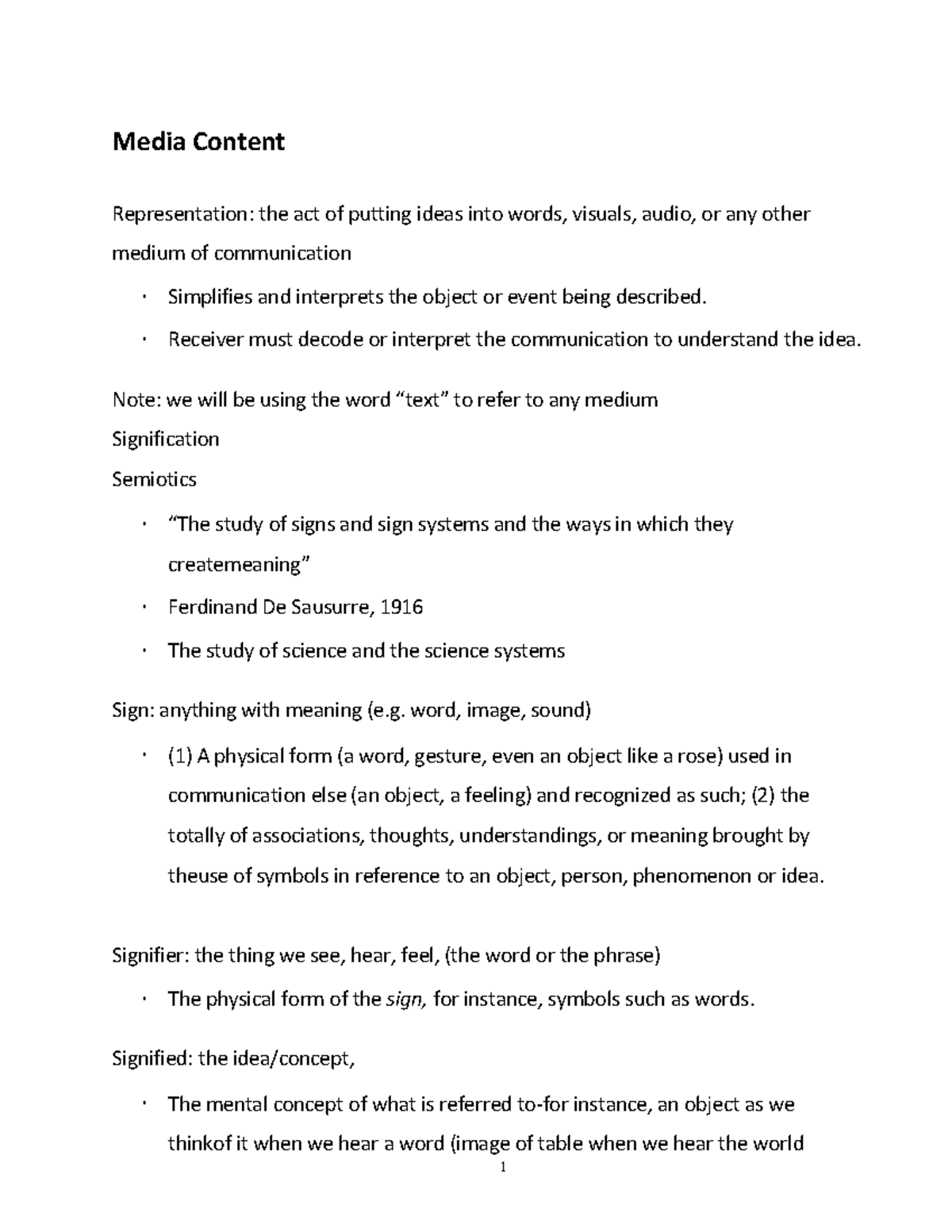 Media Content - Media Content Representation: the act of putting ideas ...