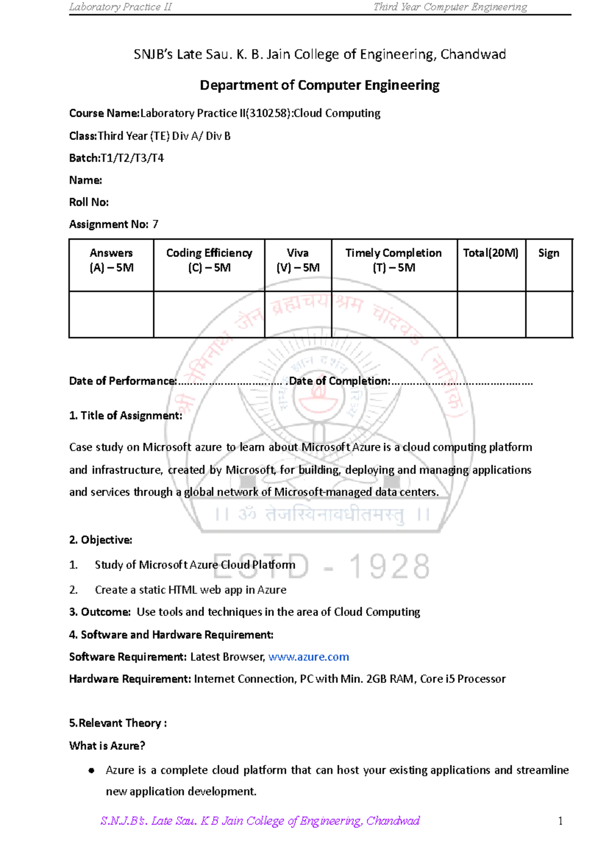 Cloud Computing lab manual - SNJB’s Late Sau. K. B. Jain College of Engineering, Chandwad ...