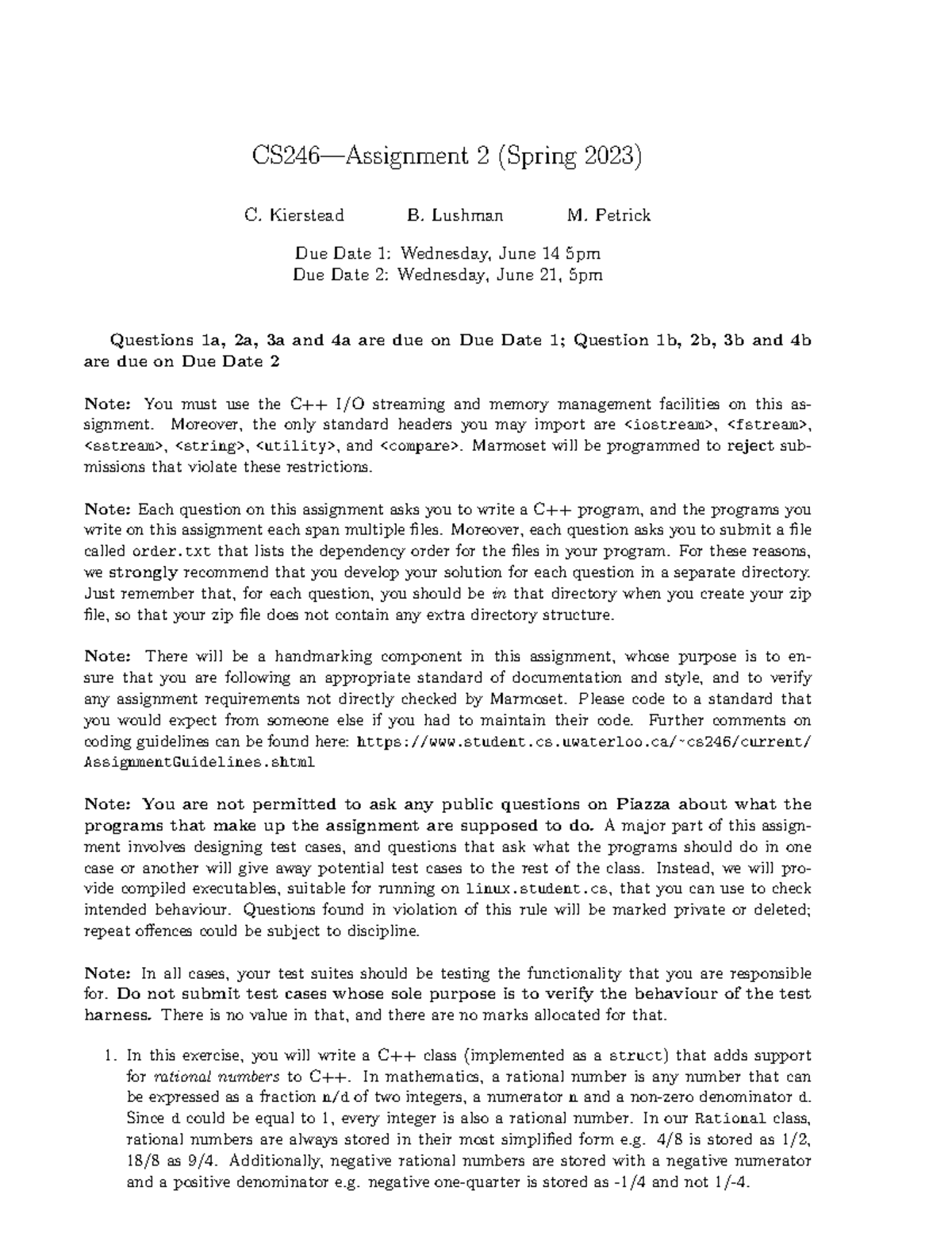 Assignment 2 CS 346 - Cs 246 - UWaterloo - Studocu