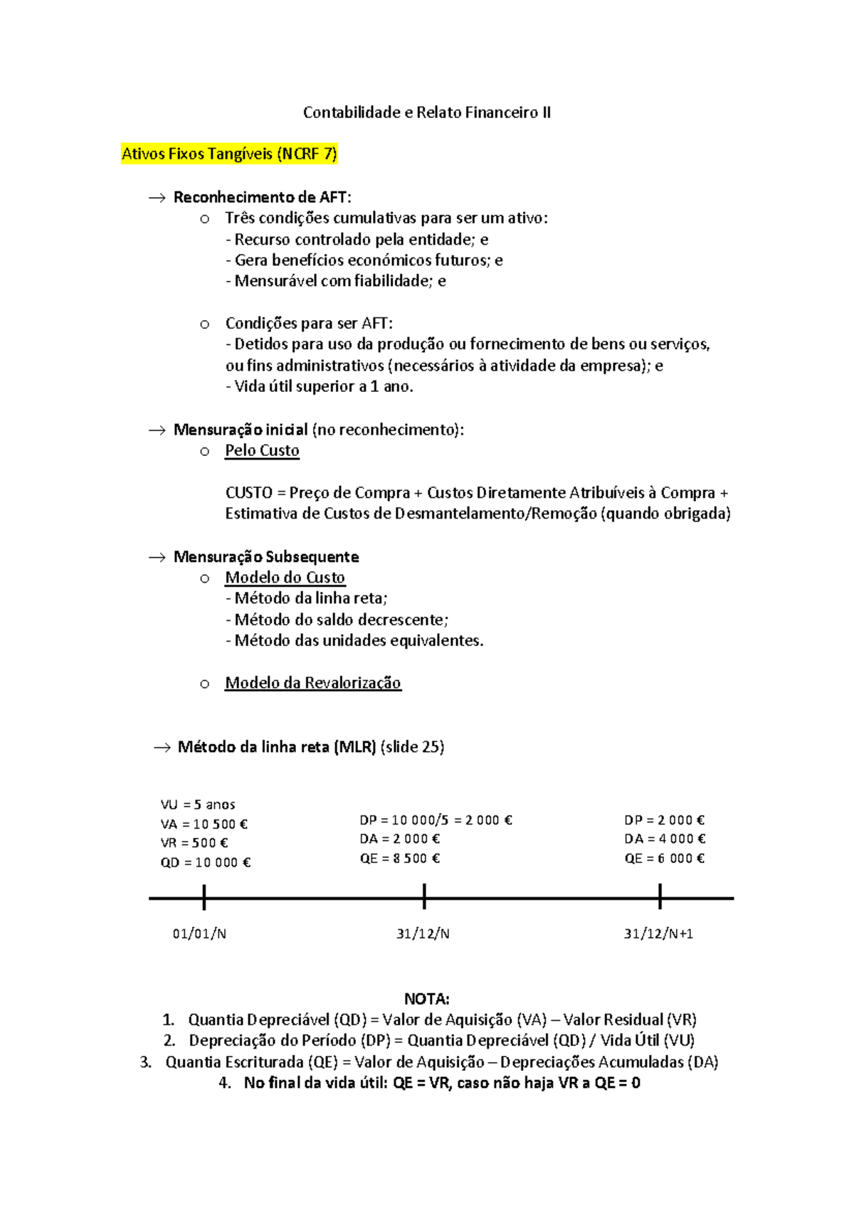 CRF II - 1º Freq Resumos - Contabilidade e Relato Financeiro II Ativos ...