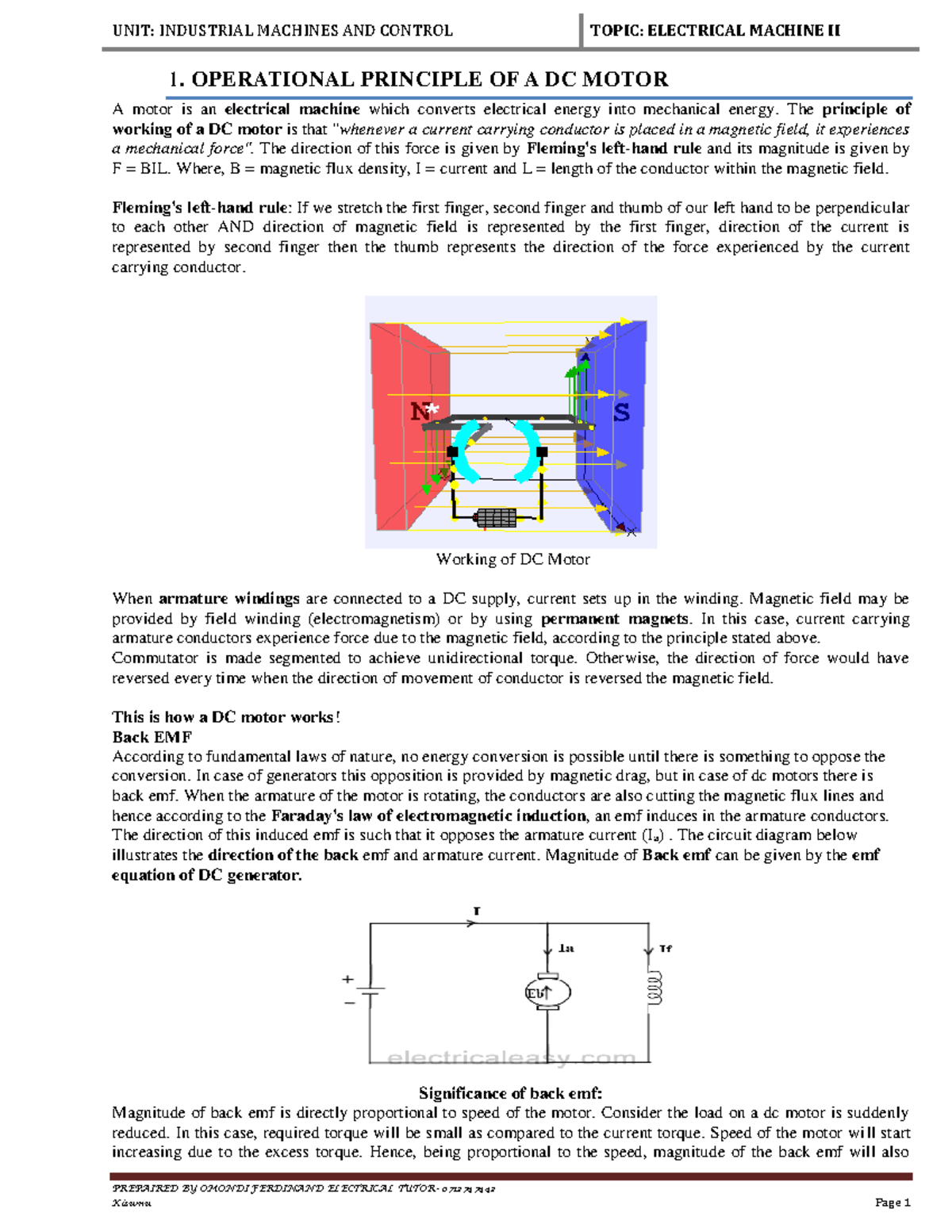 Topic 1 Electrical Machine II - PREPAIRED BY OMONDI FERDINAND ...
