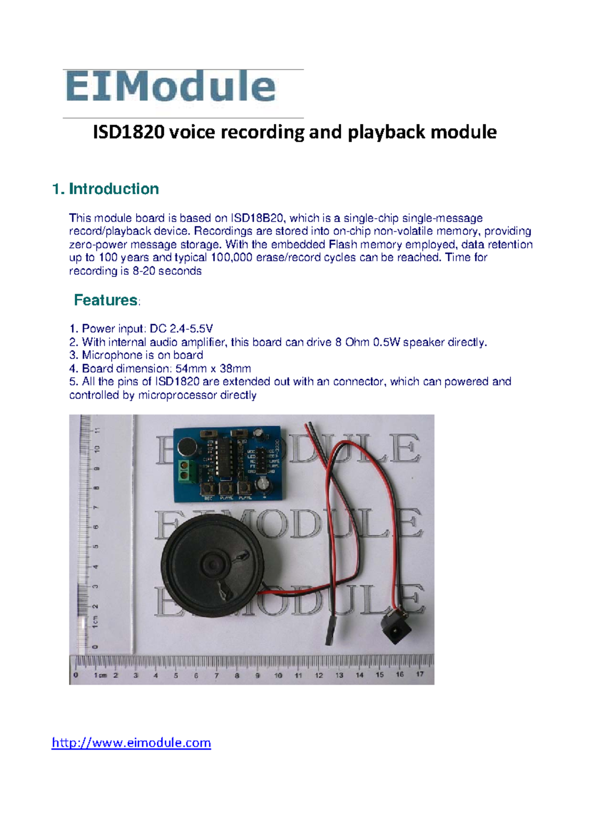 Isd1820 module manual v01 - eimodule ISD1820 voice recording and ...