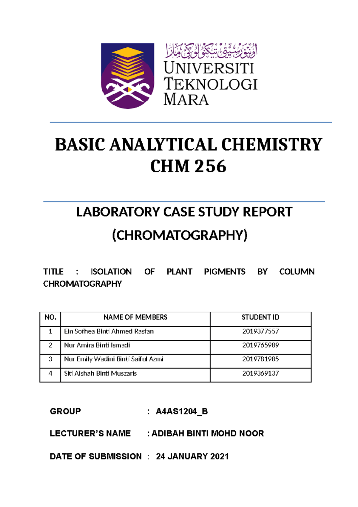 CHM256 Case Study - BASIC ANALYTICAL CHEMISTRY CHM 256 LABORATORY CASE ...