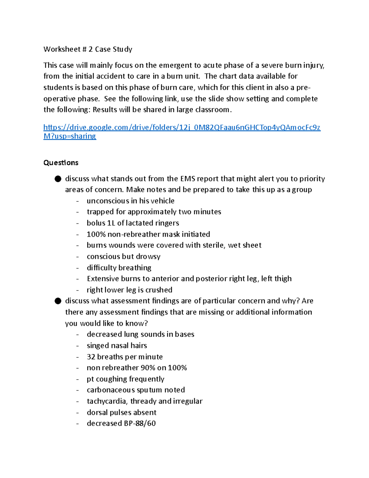 Worksheet # 2 Case Study group work..... - Worksheet # 2 Case Study ...
