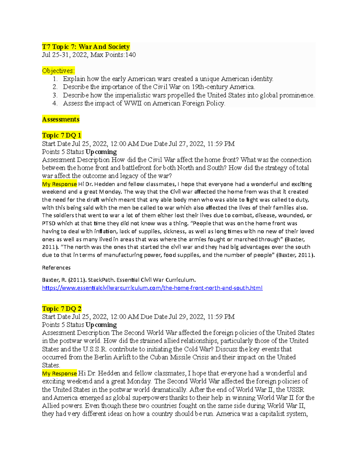 T7 Topic 7 War And Society - T7 Topic 7: War And Society Jul 25-31 ...