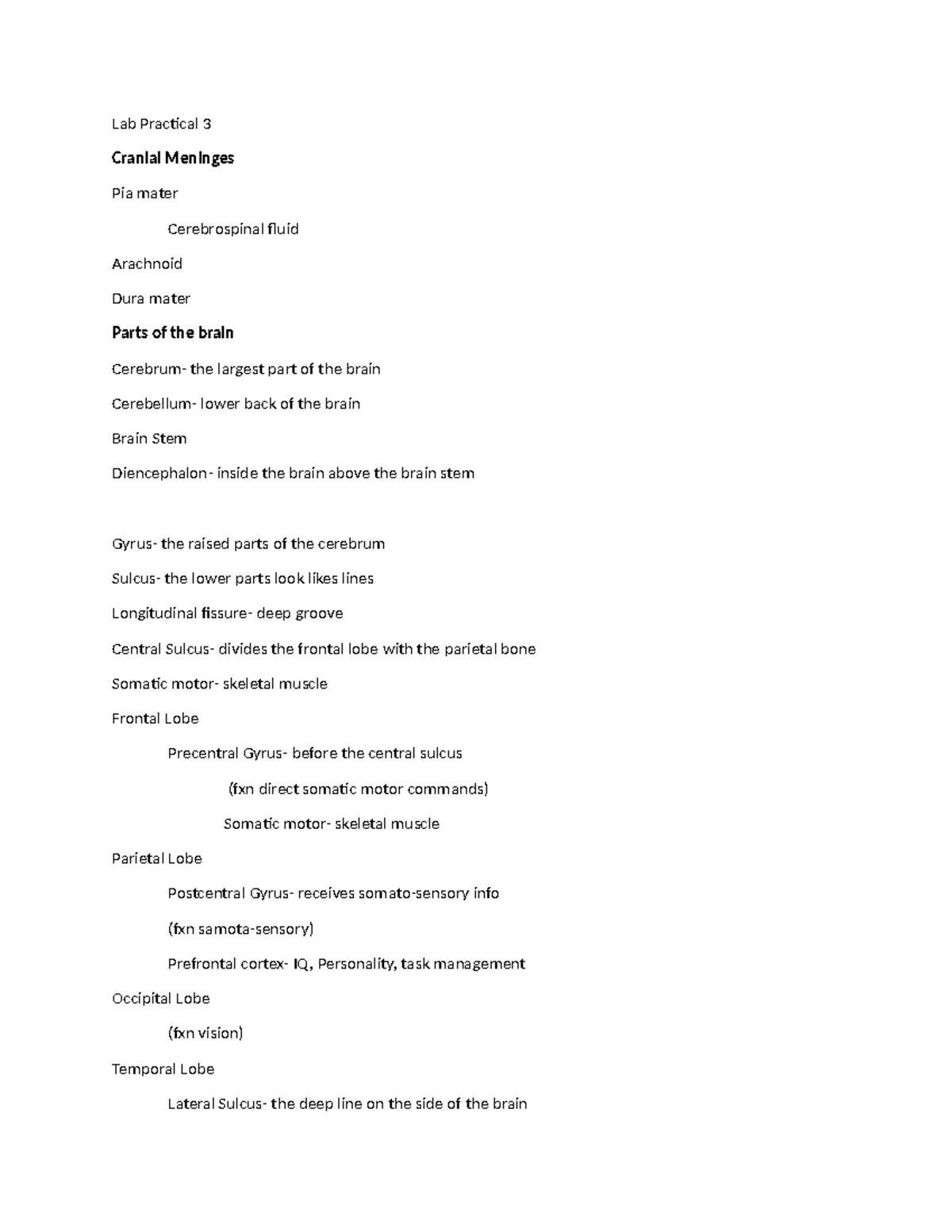Lab Practical 3[6200] - Lab Practical 3 Cranial Meninges Pia mater ...