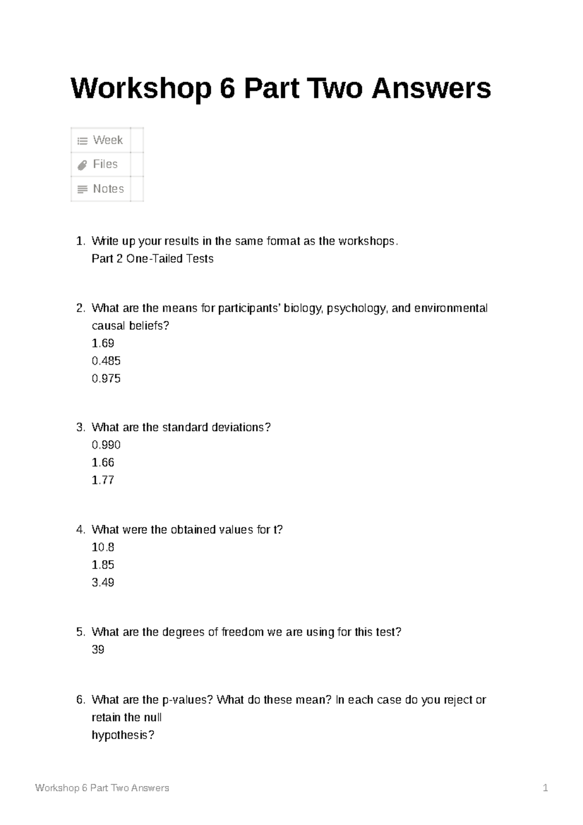 Workshop 6 Part Two Answers - Workshop 6 Part Two Answers 1 Workshop 6 ...