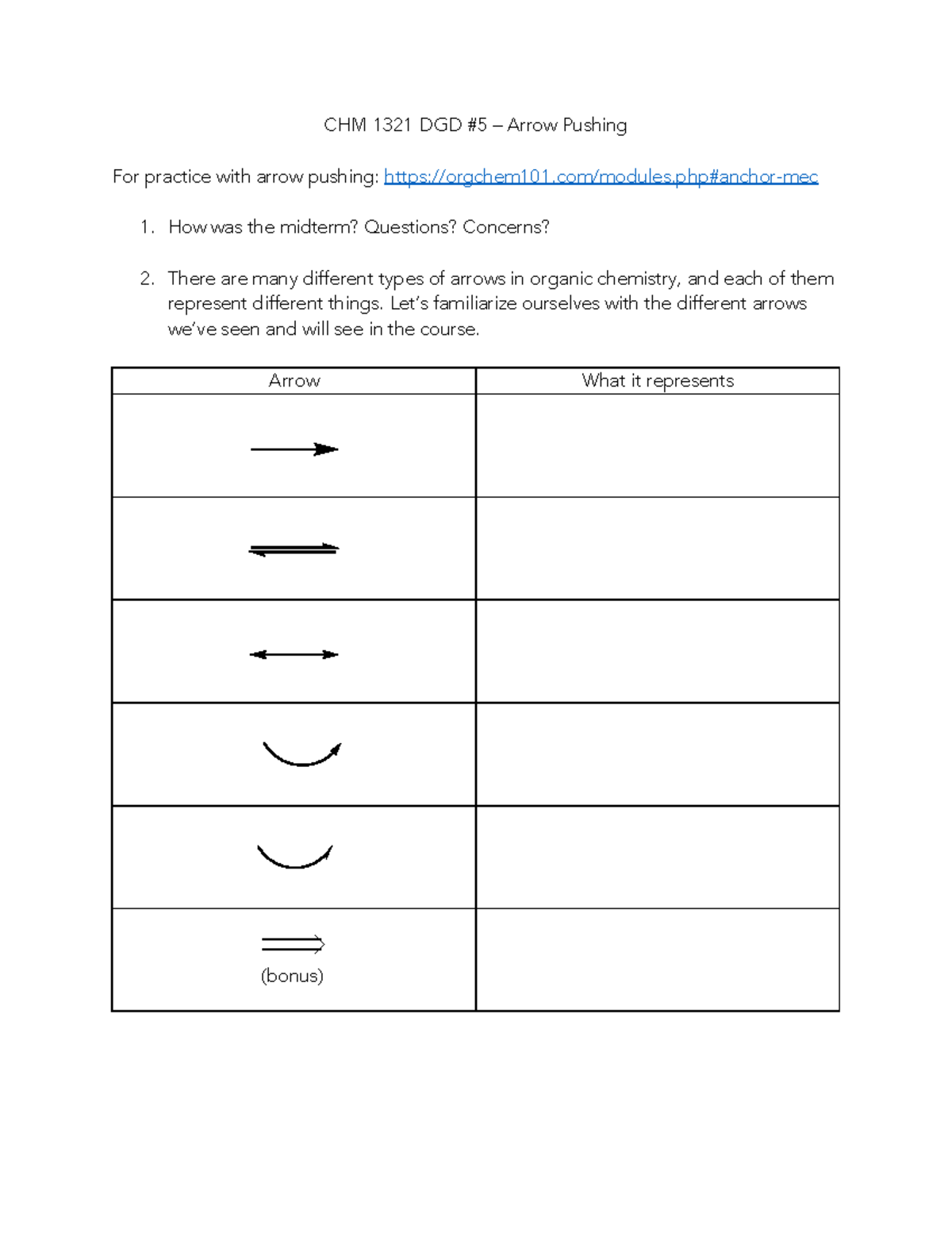 5 - Arrow Pushing - CHM 1321 DGD #5 – Arrow Pushing For practice with ...