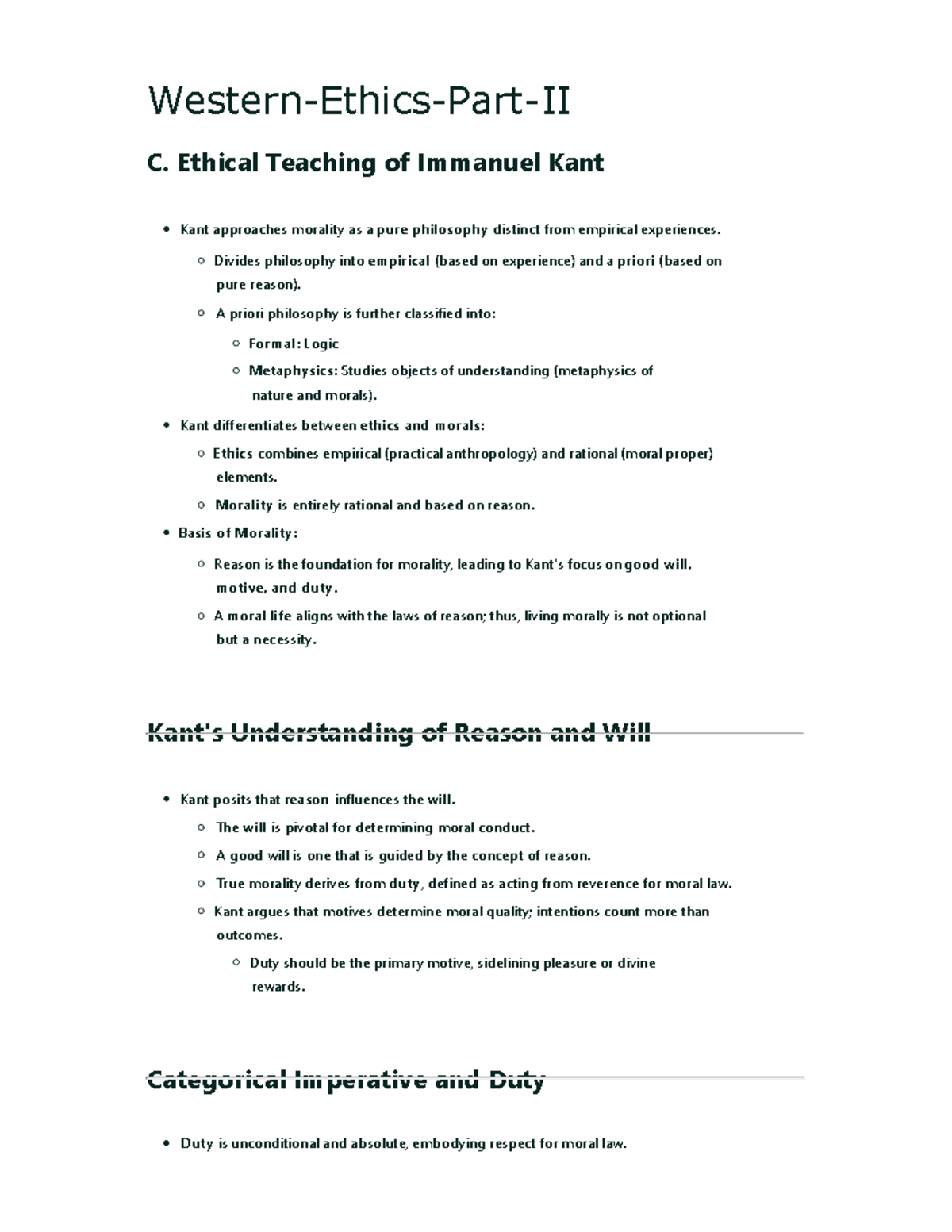 Ethics - Western-Ethics-Part-II C. Ethical Teaching of Immanuel Kant ...