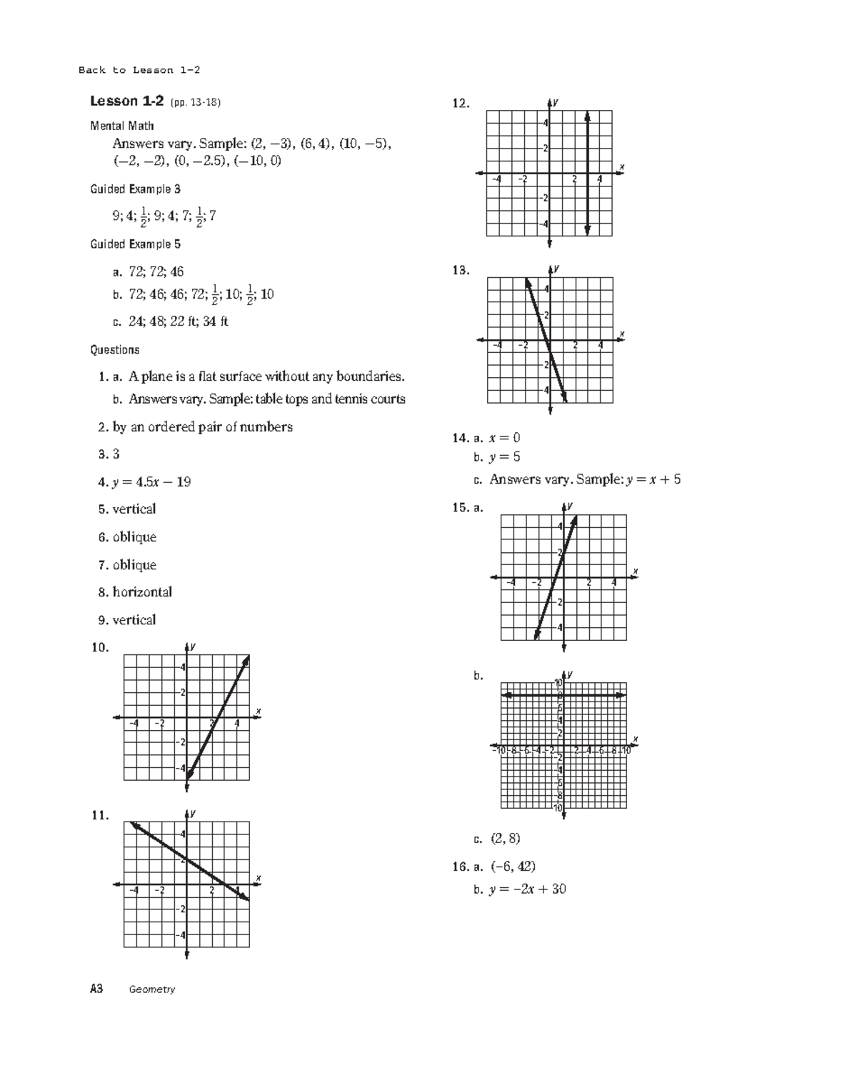 Smp09geo ans ch01 l01-2 - A3 Geometry Lesson 1-2 (pp. 13-18) Mental ...