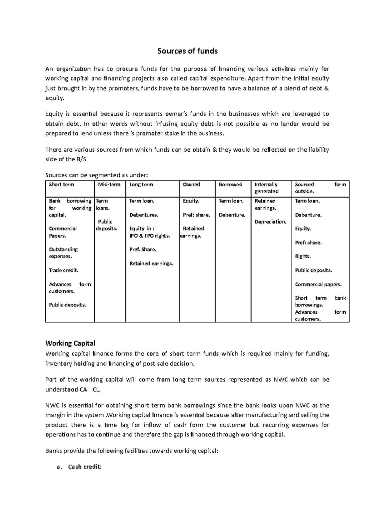 07 Sources of funds - Sources of funds An organization has to procure ...