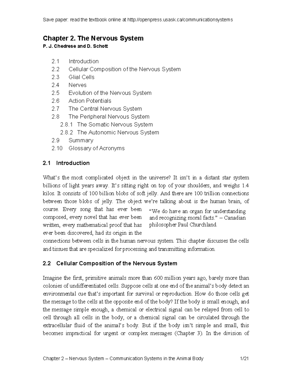 Notes on Nervous System (Chapter 2) - Chapter 2. The Nervous System P ...