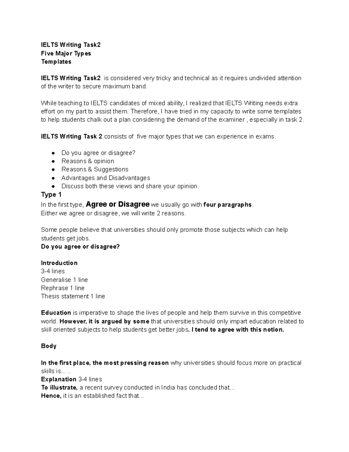 Templetes - Research Template - IELTS Writing Task Five Major Types ...