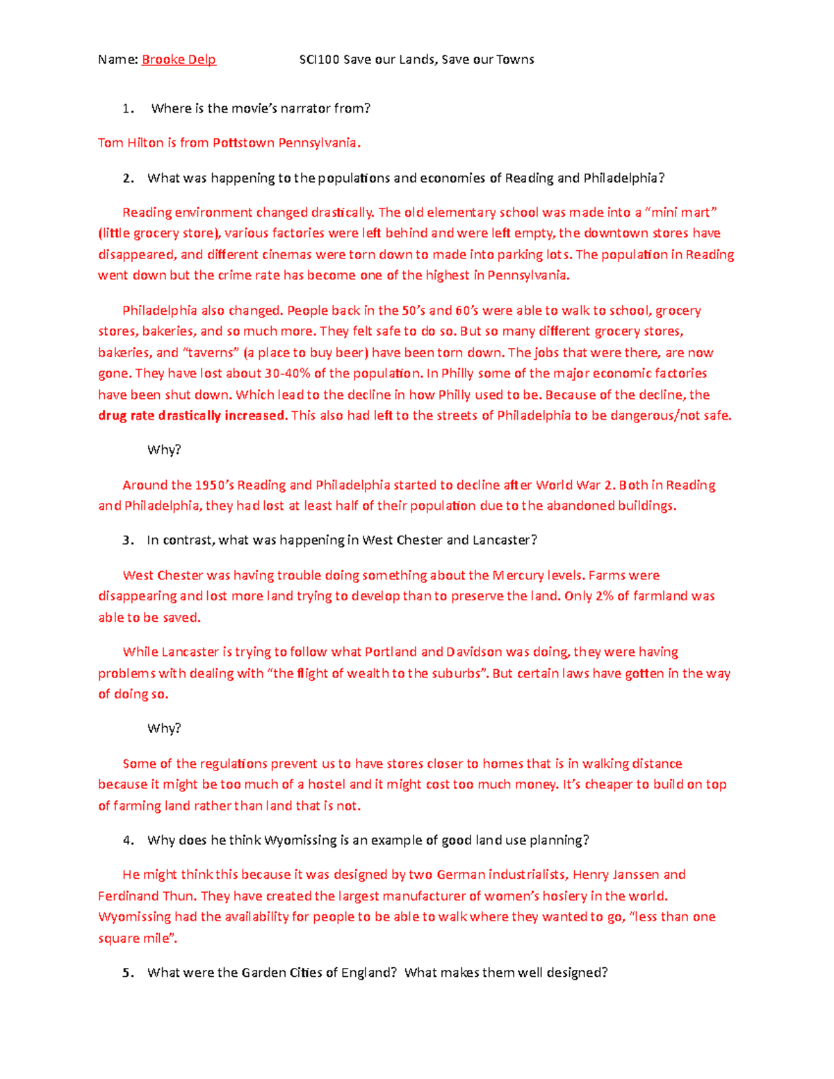 Save Our Lands Worksheet - Name: Brooke Delp SCI100 Save our Lands ...