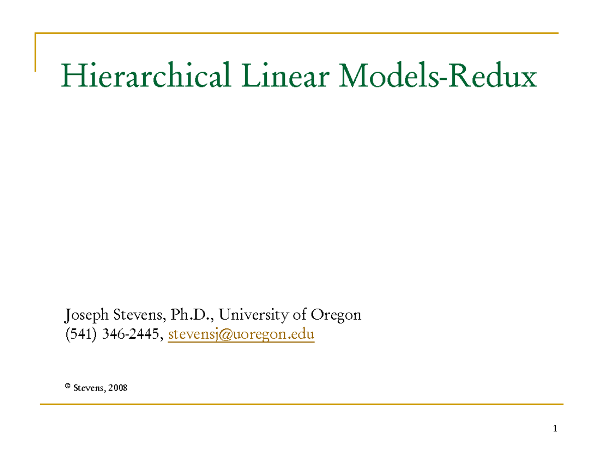Hierarchical Linear Models - Hierarchical Linear Models-Redux Joseph ...