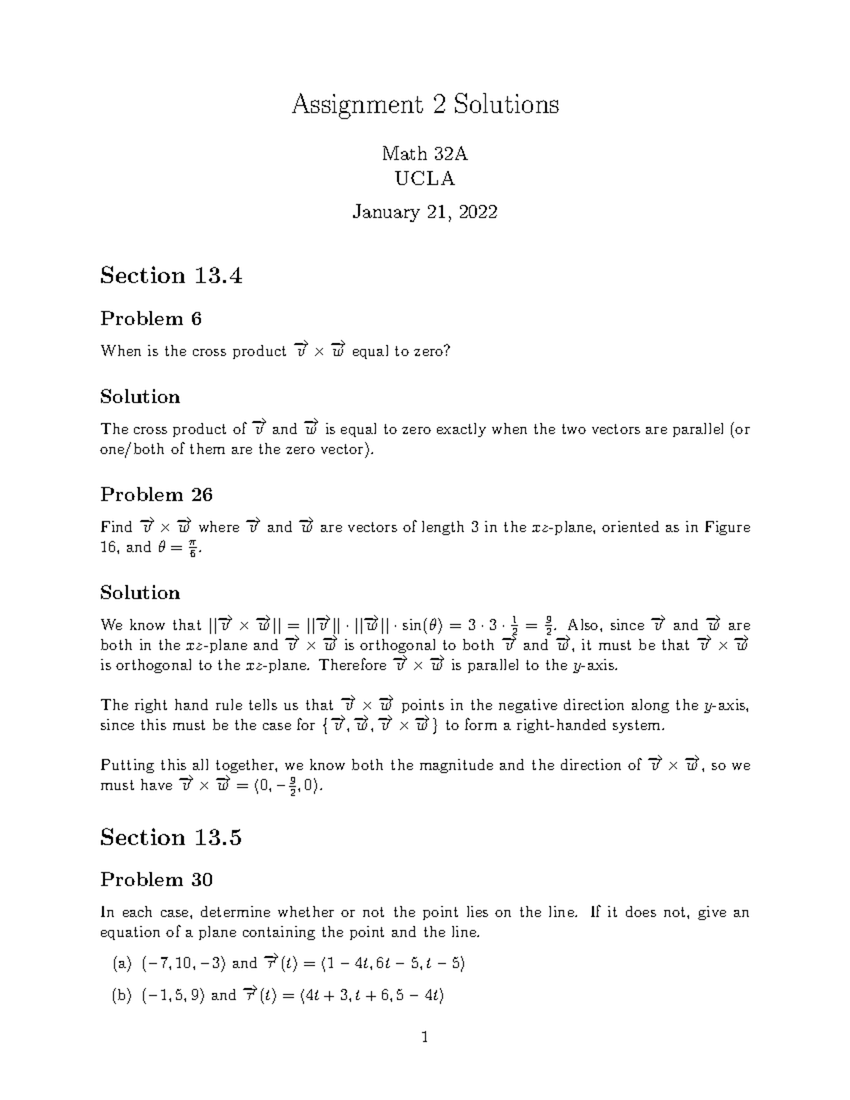 Assignment 2 Solutions - Assignment 2 Solutions Math 32A UCLA January 21, 2022 Section 13 ...