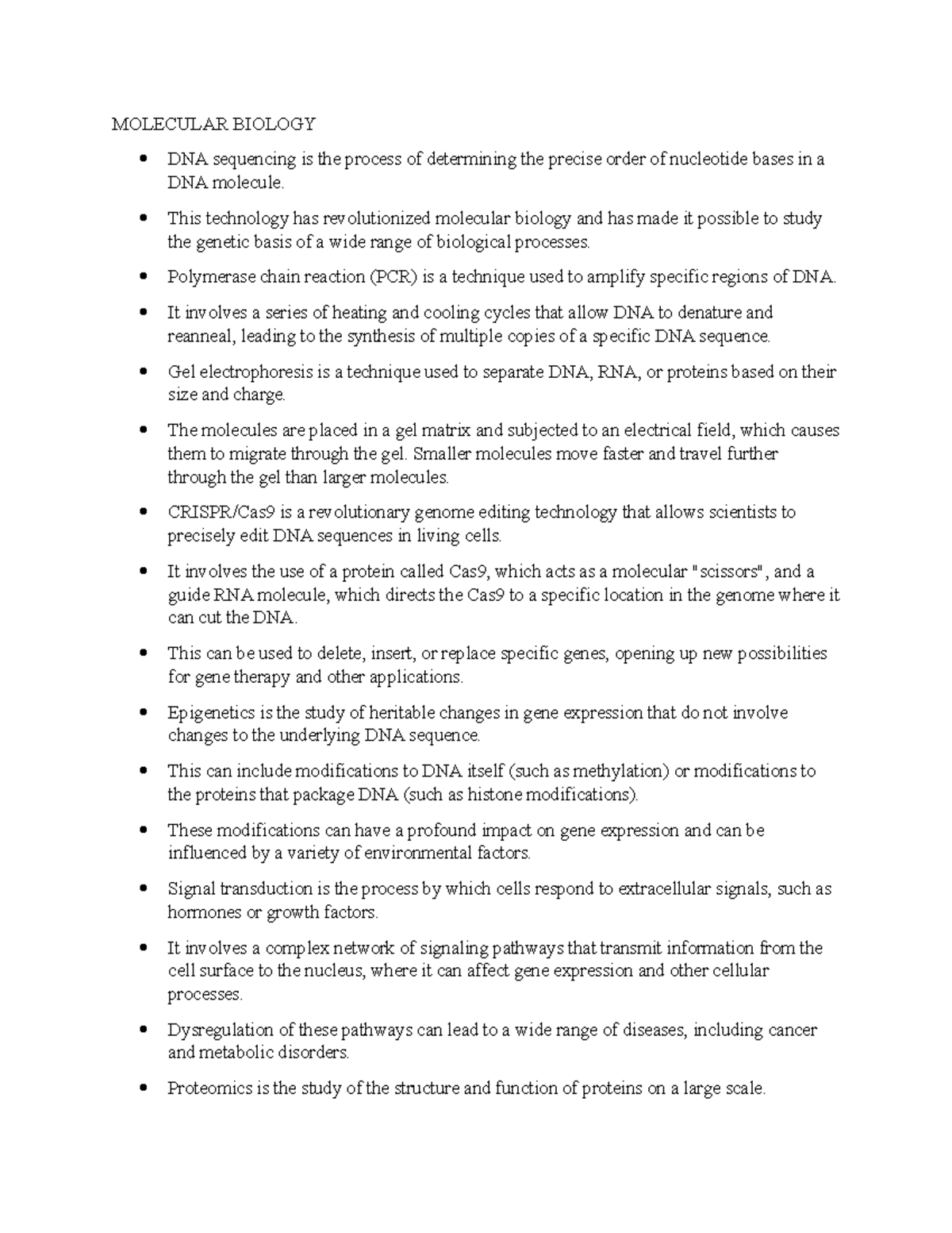 Molecular Biology Notes 2 - MOLECULAR BIOLOGY DNA sequencing is the ...