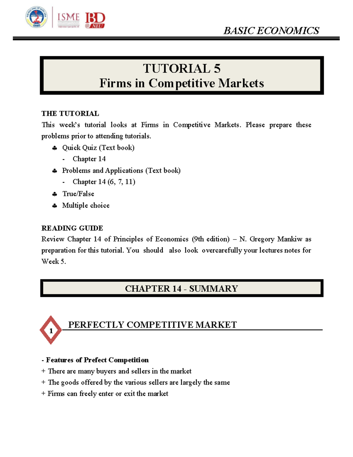 Tutorial 5 - STU - kjhjk - TUTORIAL 5 Firms in Competitive Markets THE ...