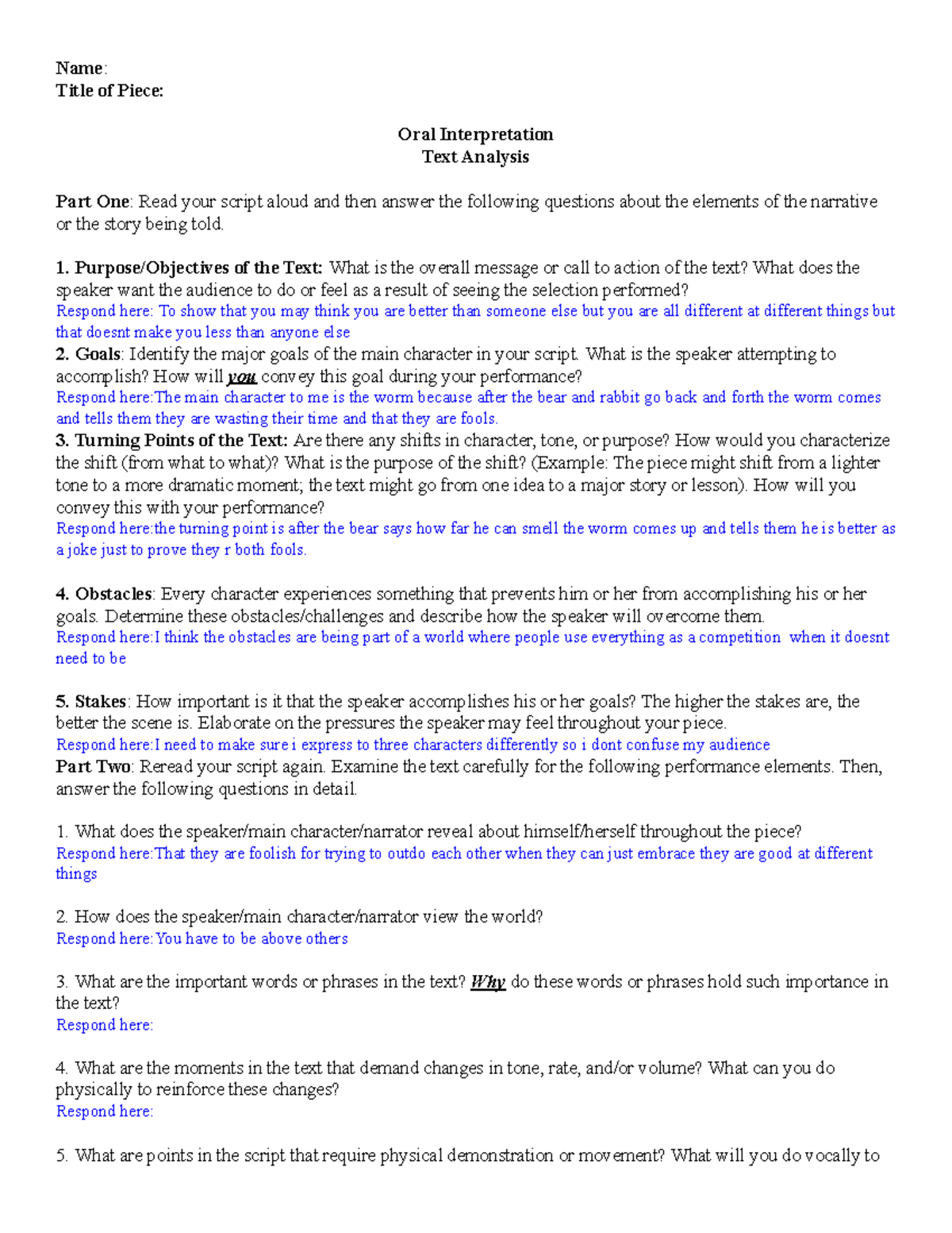 Copy of Textual Analysis Kingston 21 - Name: Title of Piece: Oral ...