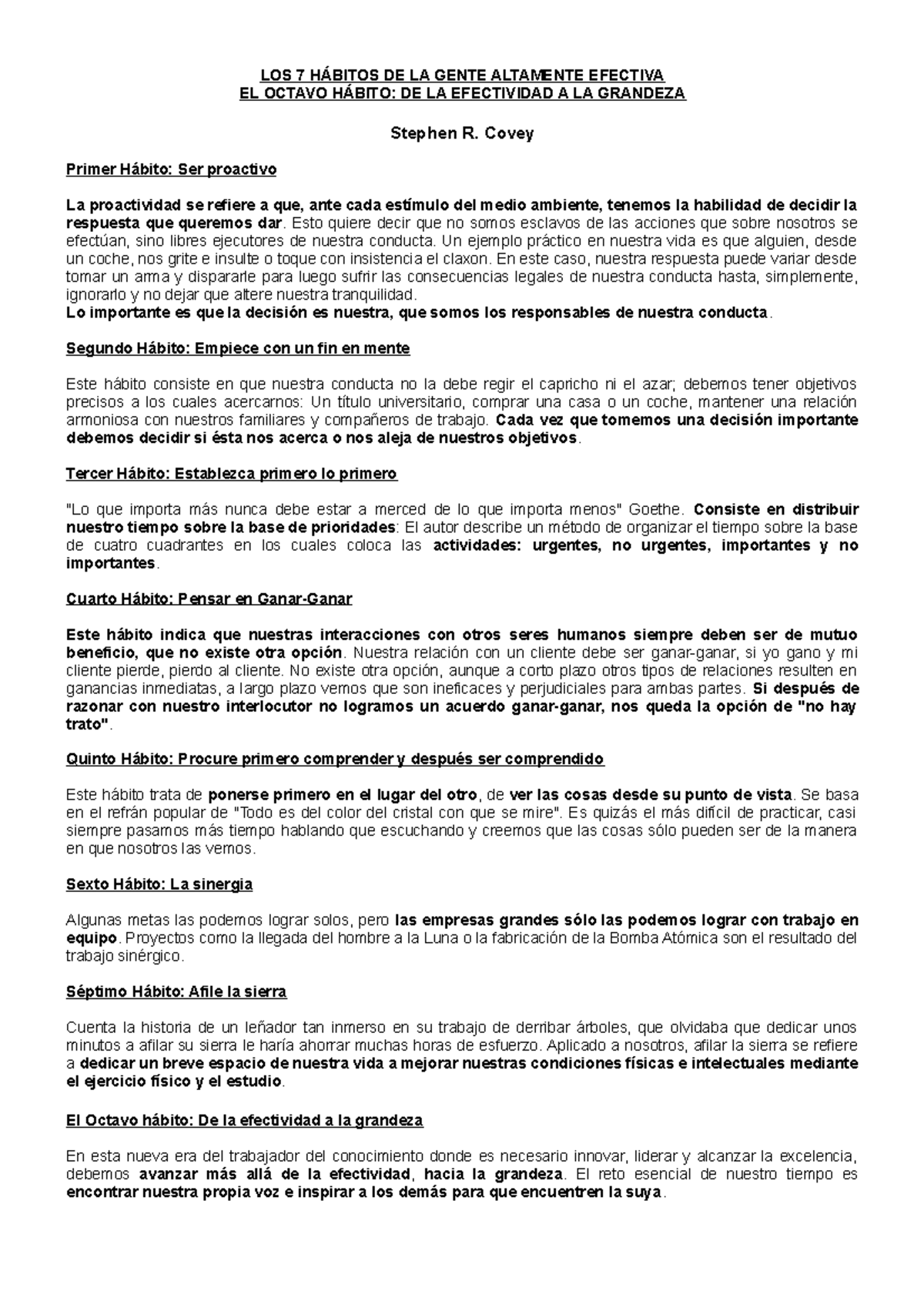 Habits - Ejercicio ofimatica - LOS 7 HÁBITOS DE LA GENTE ALTAMENTE ...