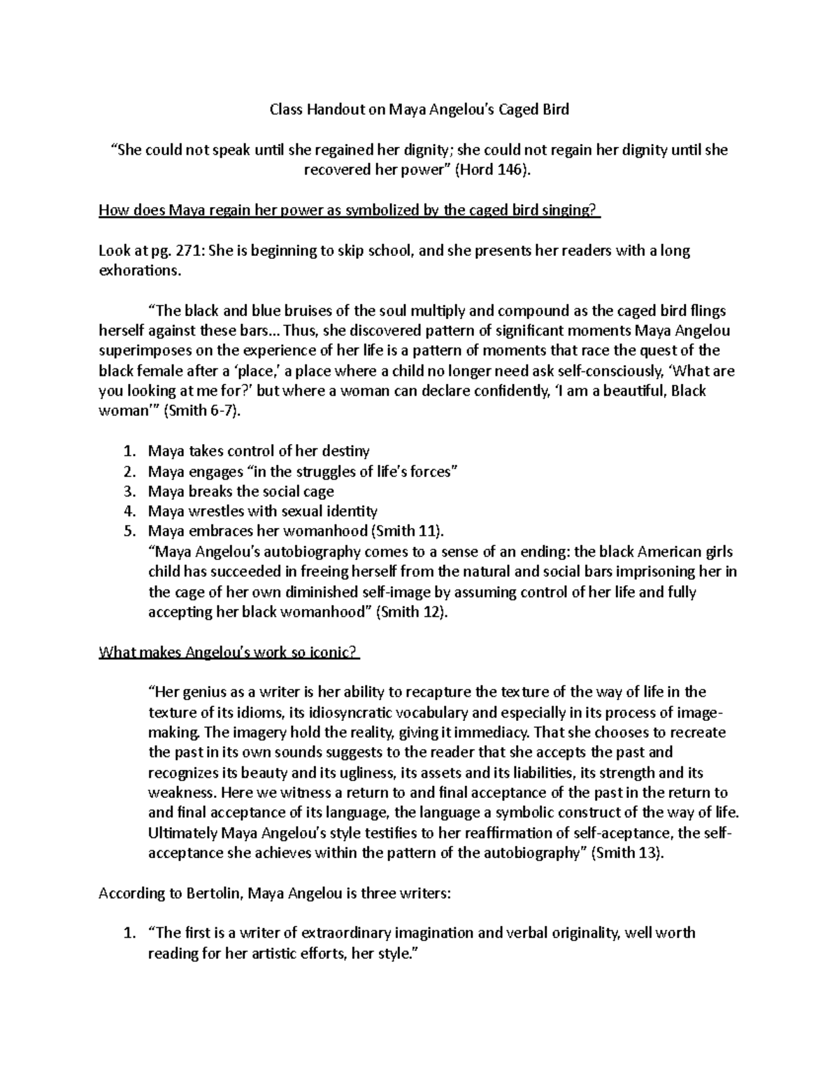 Lit. Cultural Diversity-Maya Angelou Handout - Class Handout on Maya ...