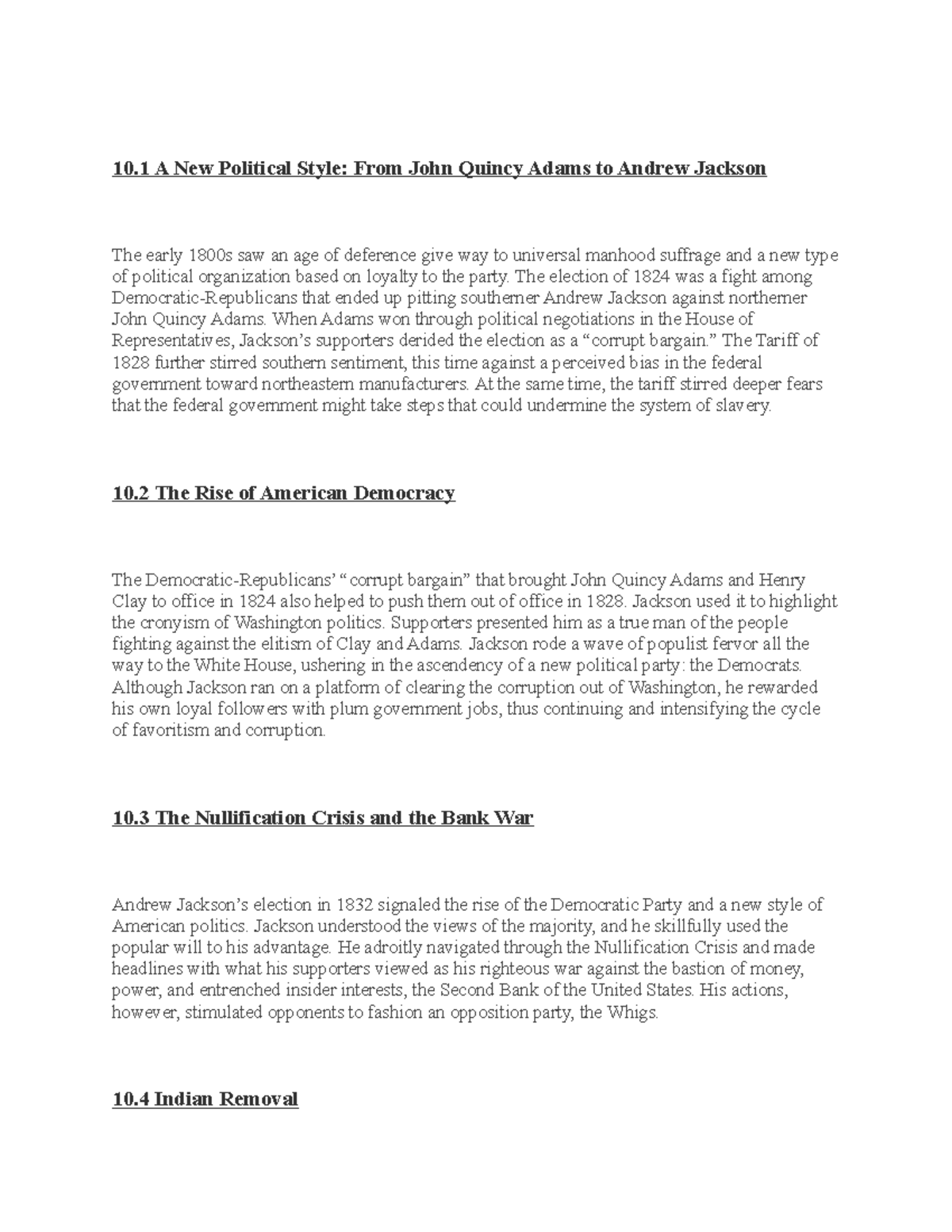 US History Chapter 10 Summary - 10 A New Political Style: From John ...