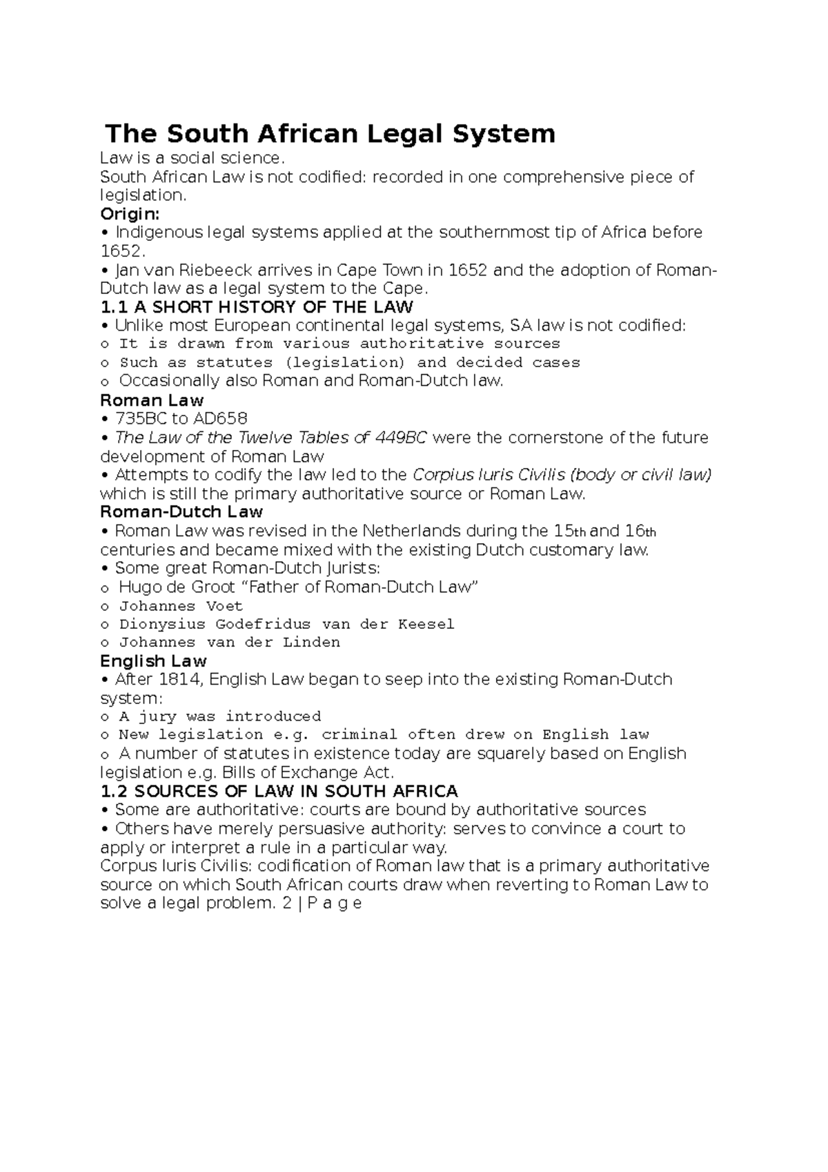 Notes to students - The South African Legal System Law is a social ...