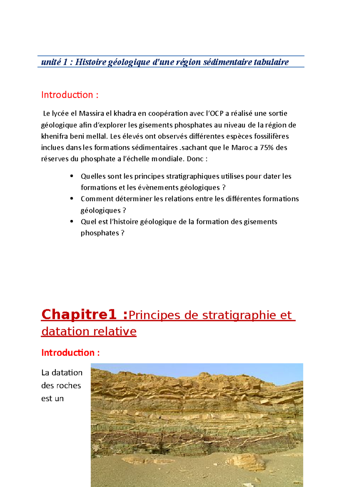Didactique chp 1 - abcSAKASHLI - unité 1 : Histoire géologique d'une ...