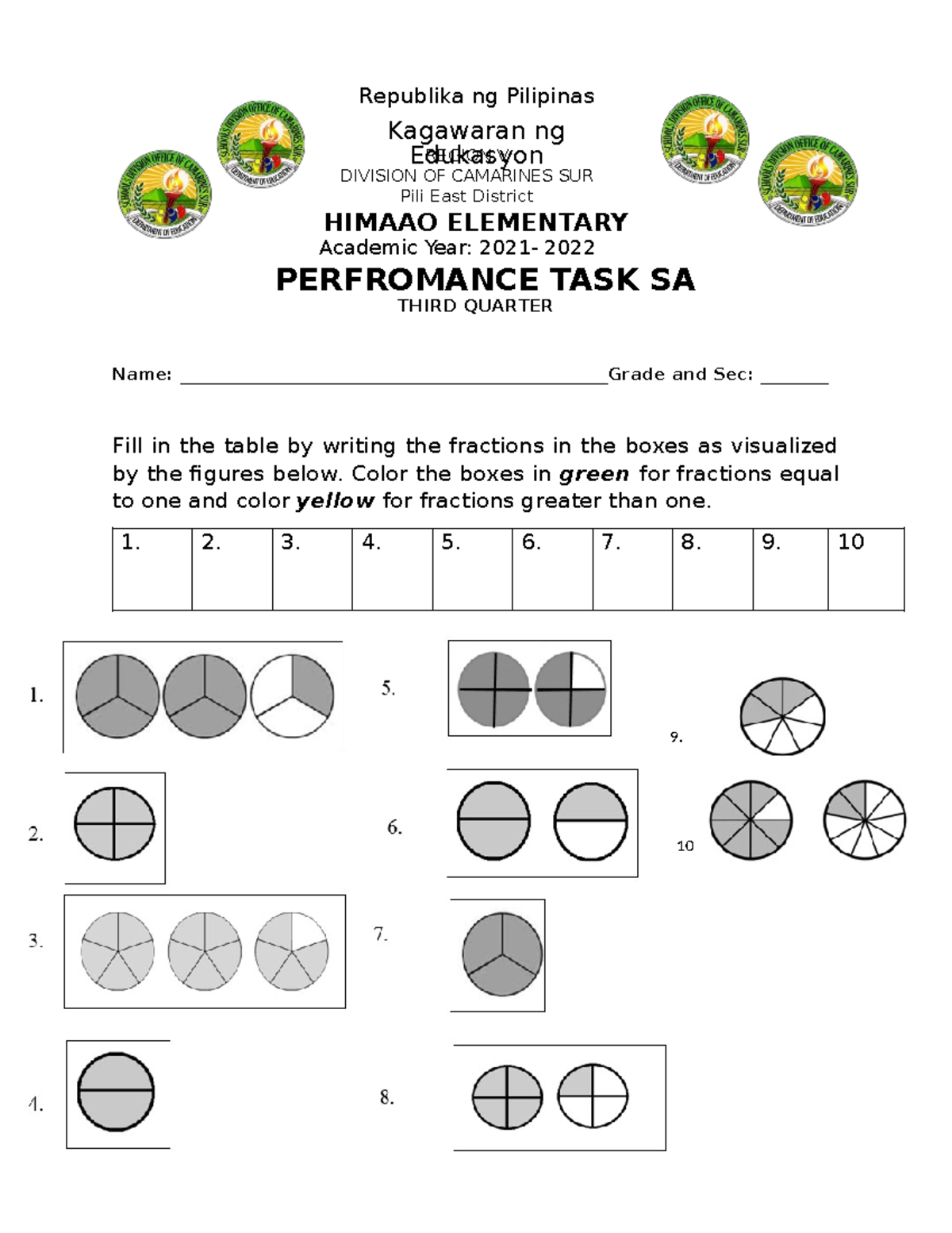 O3- Performance Task in Mathematics - THIRD QUARTER Name: - Studocu