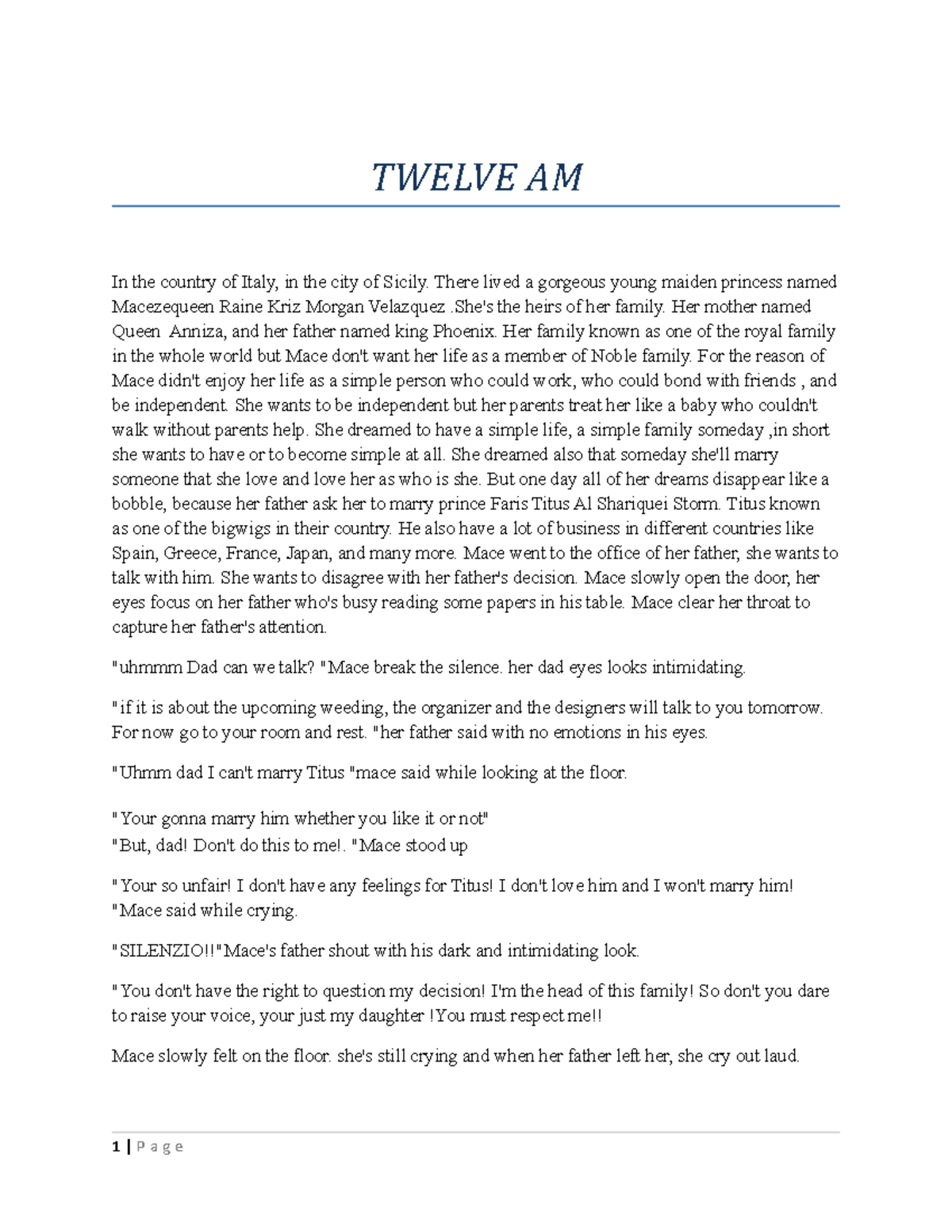Twelve AM - story - TWELVE AM In the country of Italy, in the city of ...