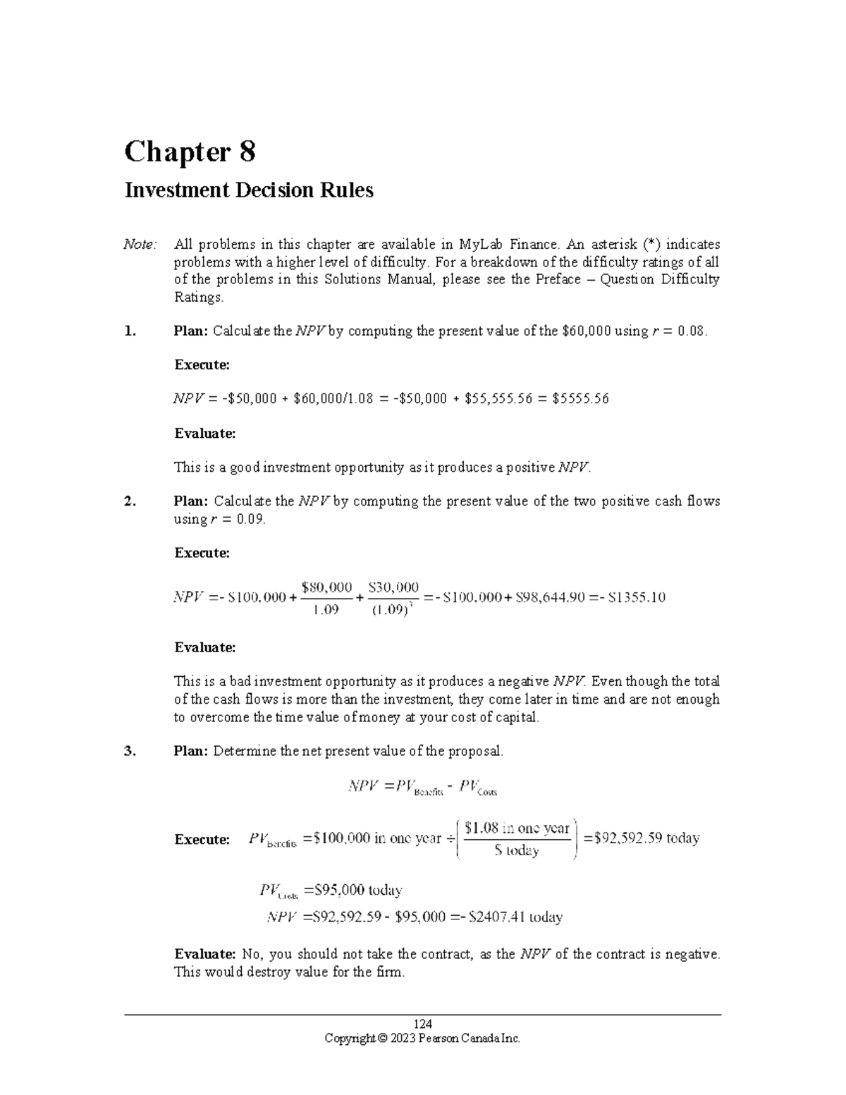 M08 BERK0821 04 ISM C08 - Chapter 8 Investment Decision Rules Note: All problems in this chapter ...