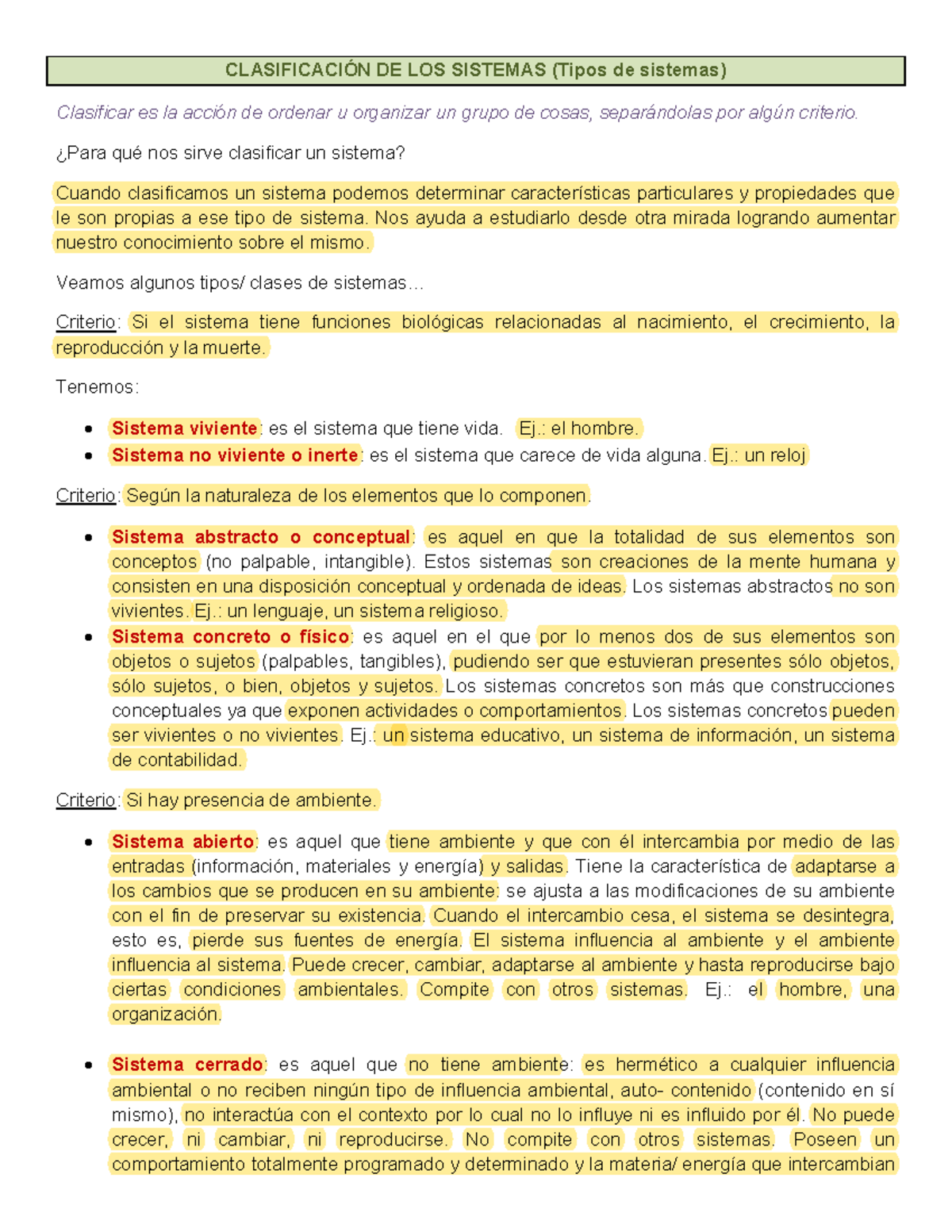 Clasificación de los sistemas v2 - CLASIFICACIÓN DE LOS SISTEMAS (Tipos ...