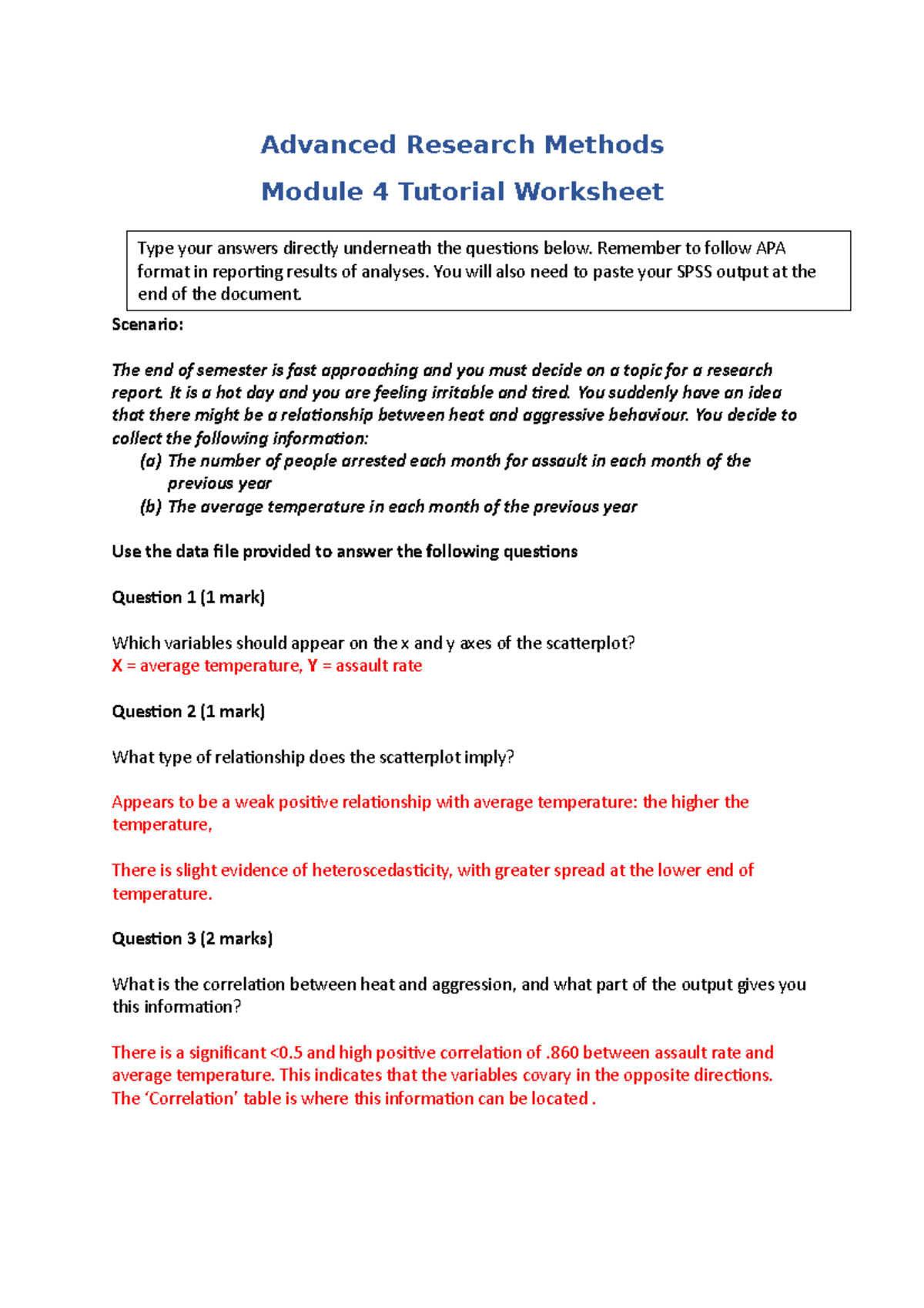 Tutorial Worksheet Module 4 - Advanced Research Methods Module 4 ...