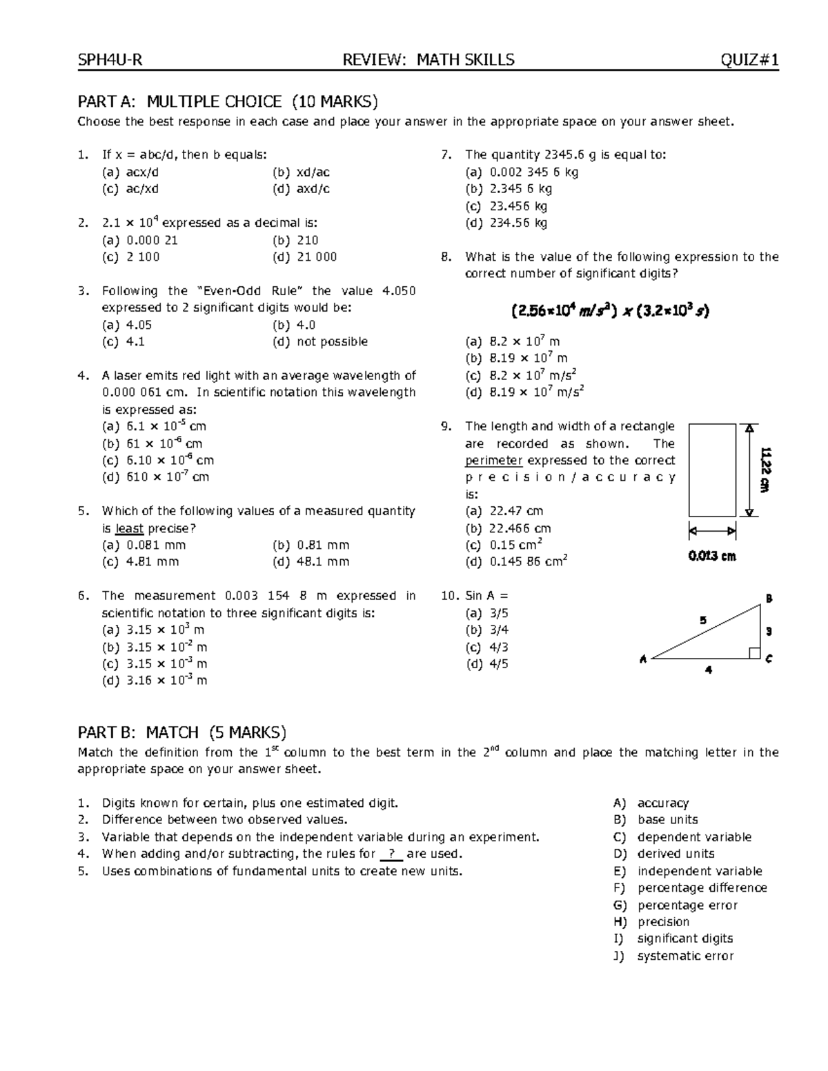 SPH4U - (Math Skills Review Worksheet - Day 1) - SPH4U-R REVIEW: MATH ...