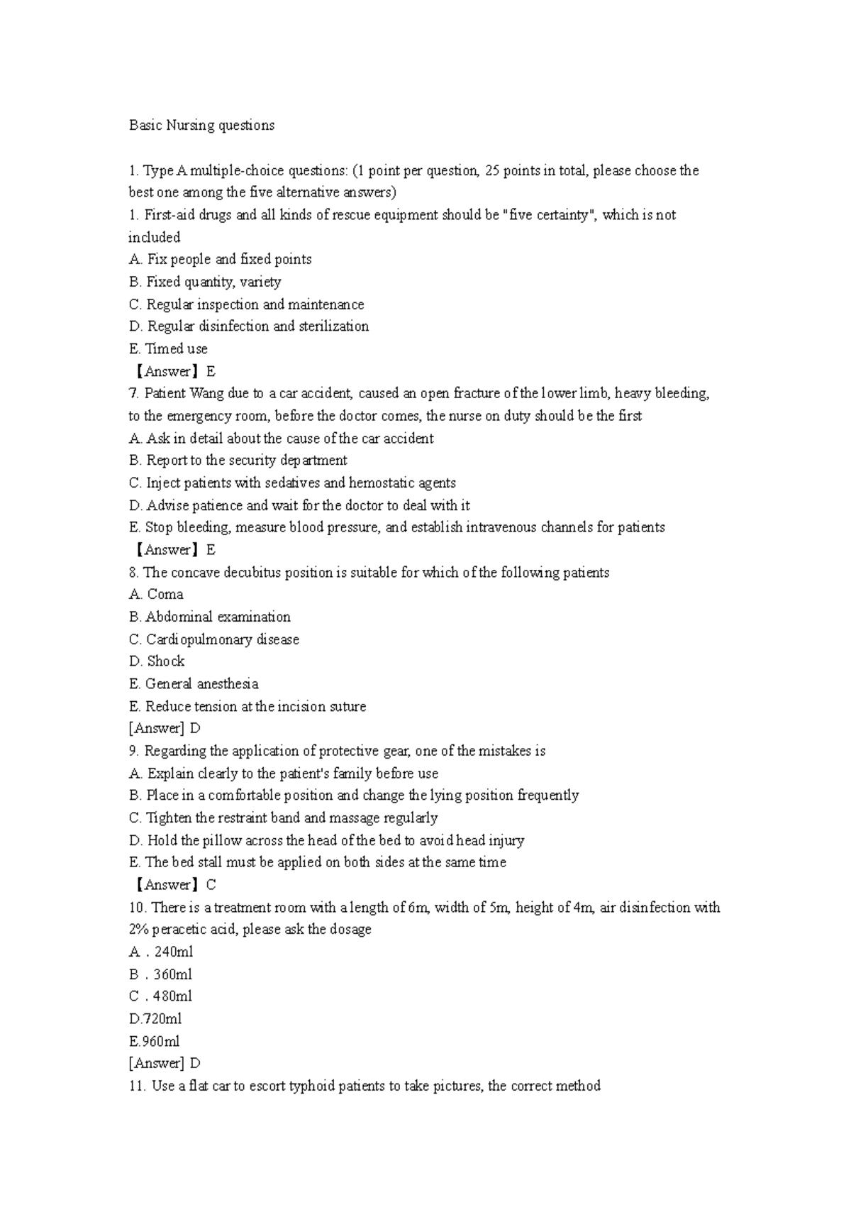 Basic Nursing questions NURS222 - Basic Nursing questions Type A ...