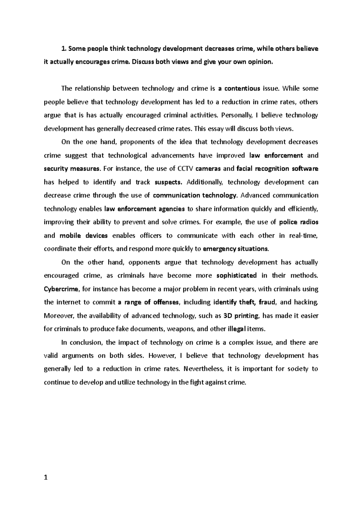 Luyen them - vstep - Some people think technology development decreases crime, while others ...