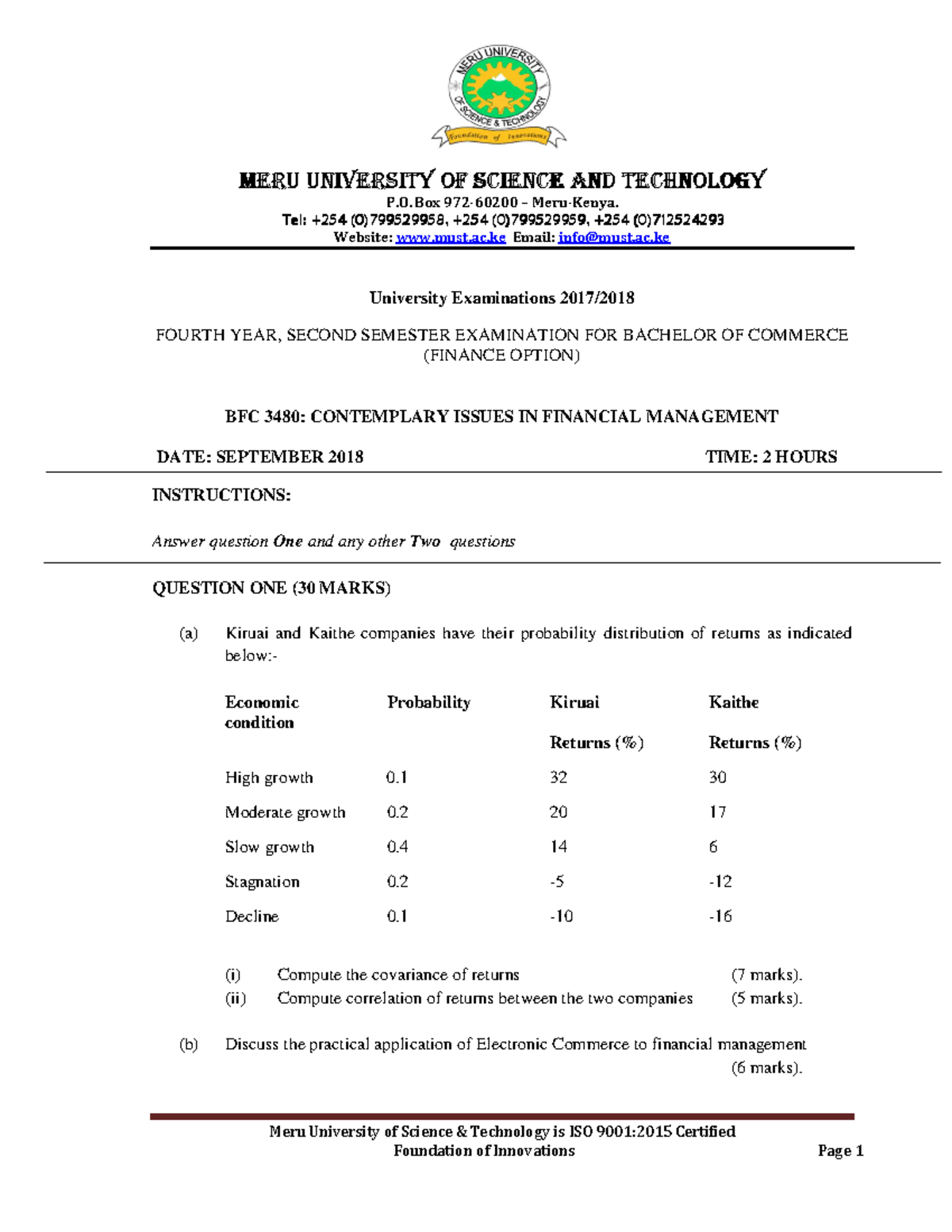 BFC 3480 Contemporary Issues IN Financial Management - Meru University ...