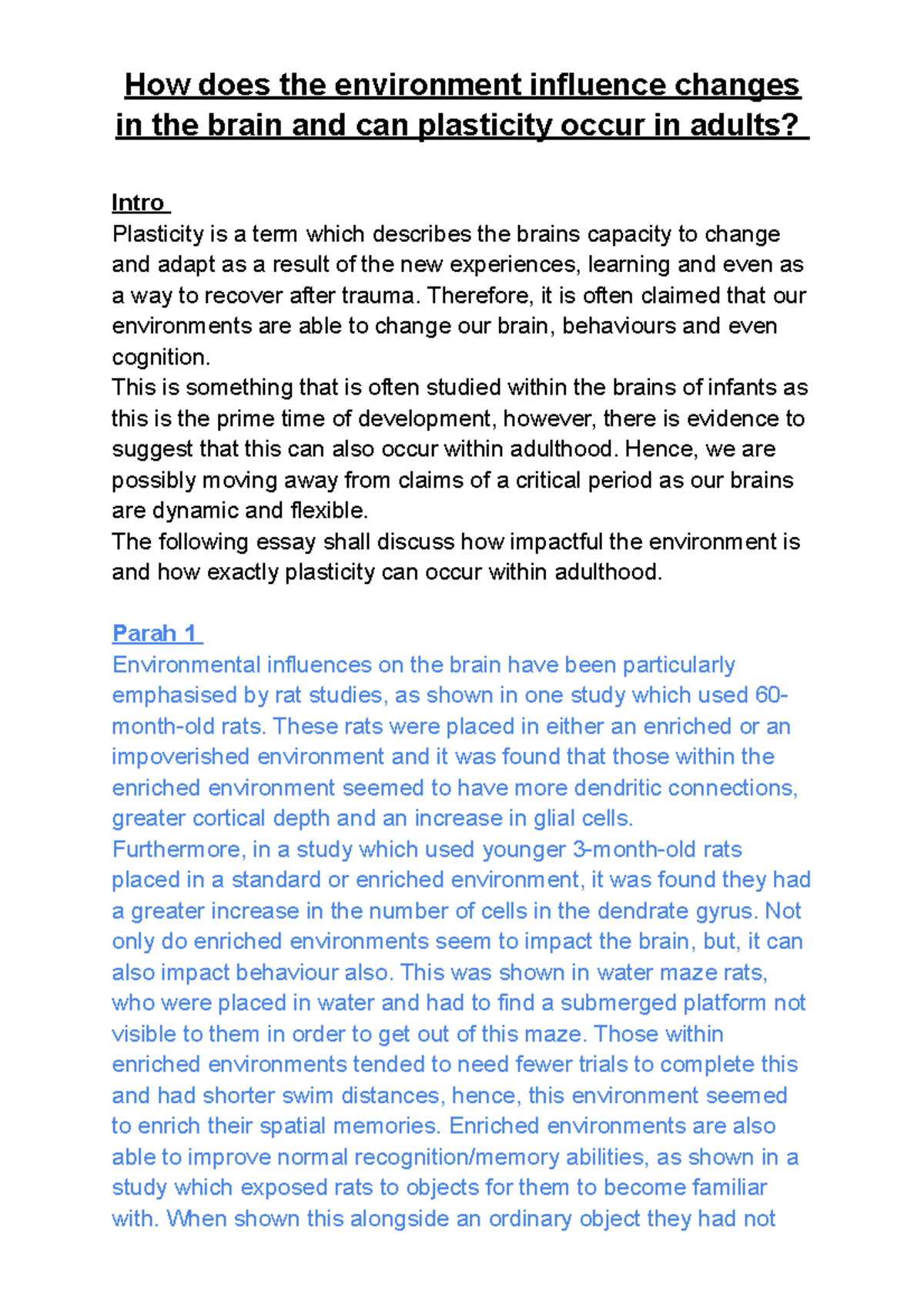 2. How does the environment influence changes in the brain and can ...