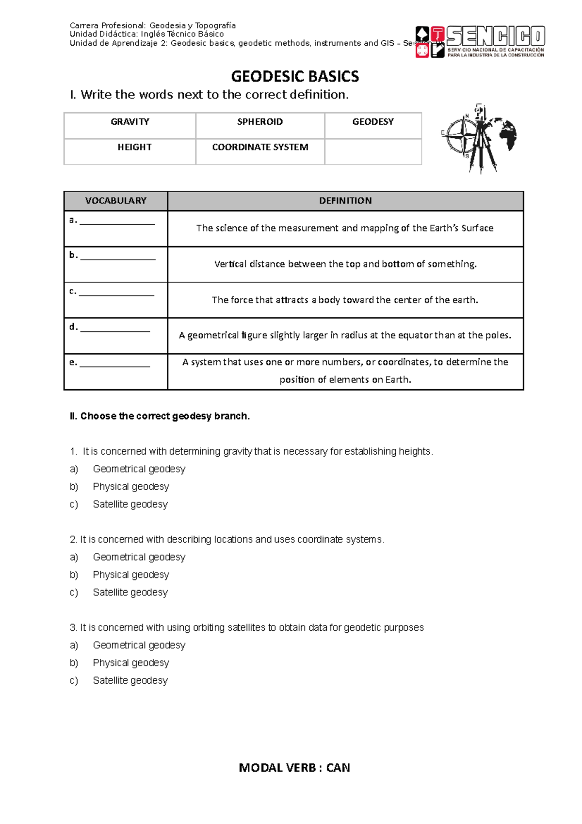 Worksheet Session 5 Geo IV ciclo - Carrera Profesional: Geodesia y ...