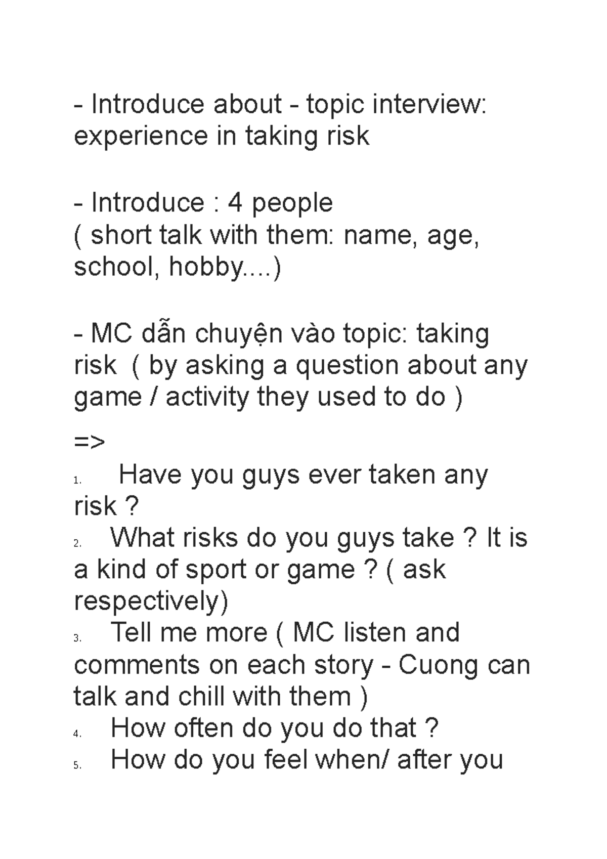 Interview'S Questionnaire - Introduce about - topic interview ...