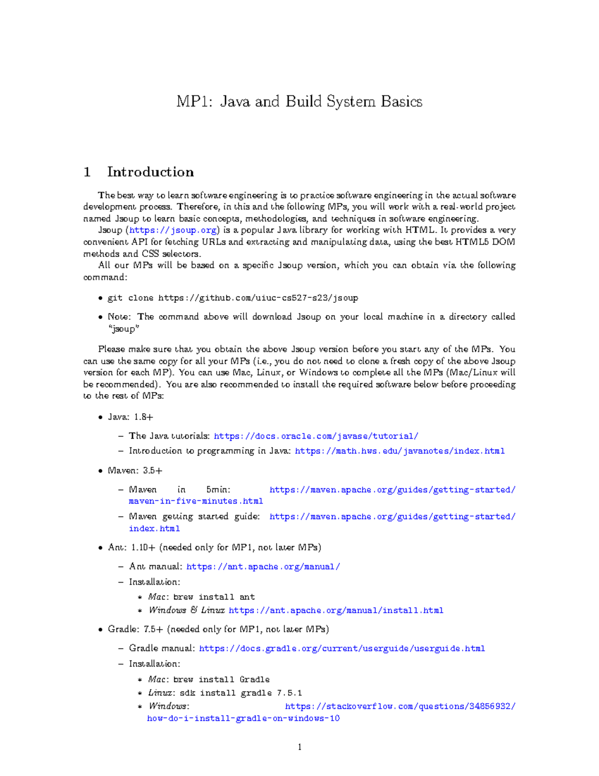 CS527 MP1 - MP1 - MP1: Java and Build System Basics 1 Introduction The best way to learn ...