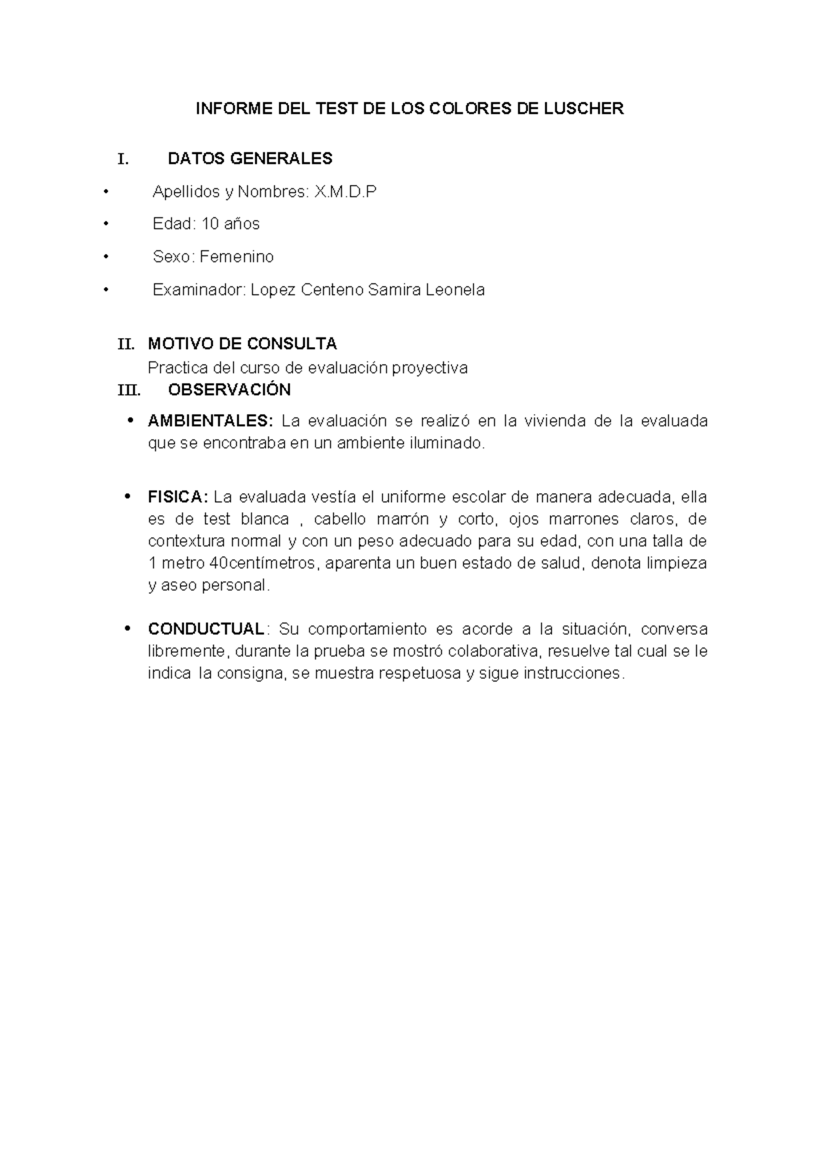 Informe del test de los colores de luscher - INFORME DEL TEST DE LOS ...